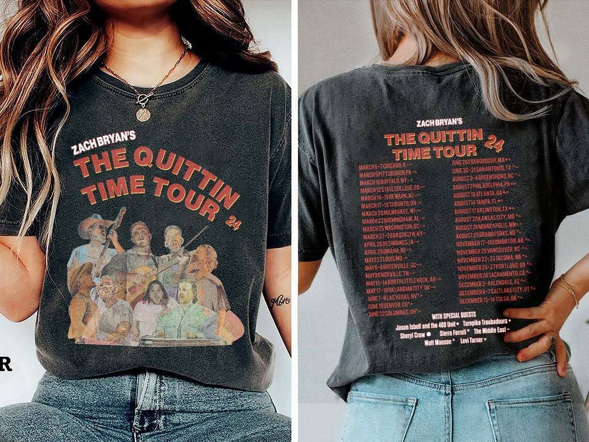 Zach Bryan The Quittin Time Tour 2024 Front And Back T Shirt - Walmart.com