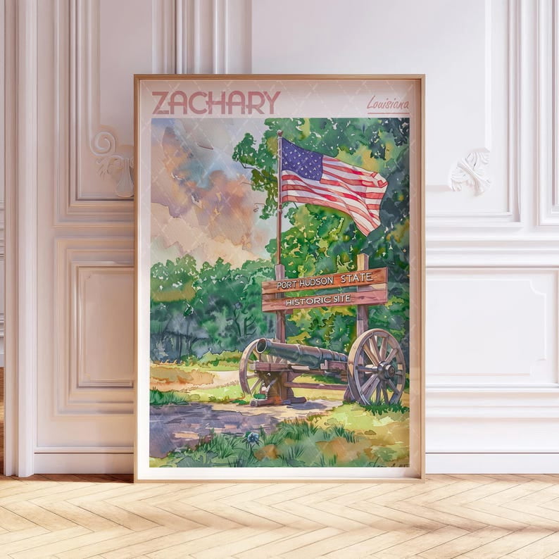 Zachary Watercolor Art Print - Louisiana Print - USA Travel Poster ...