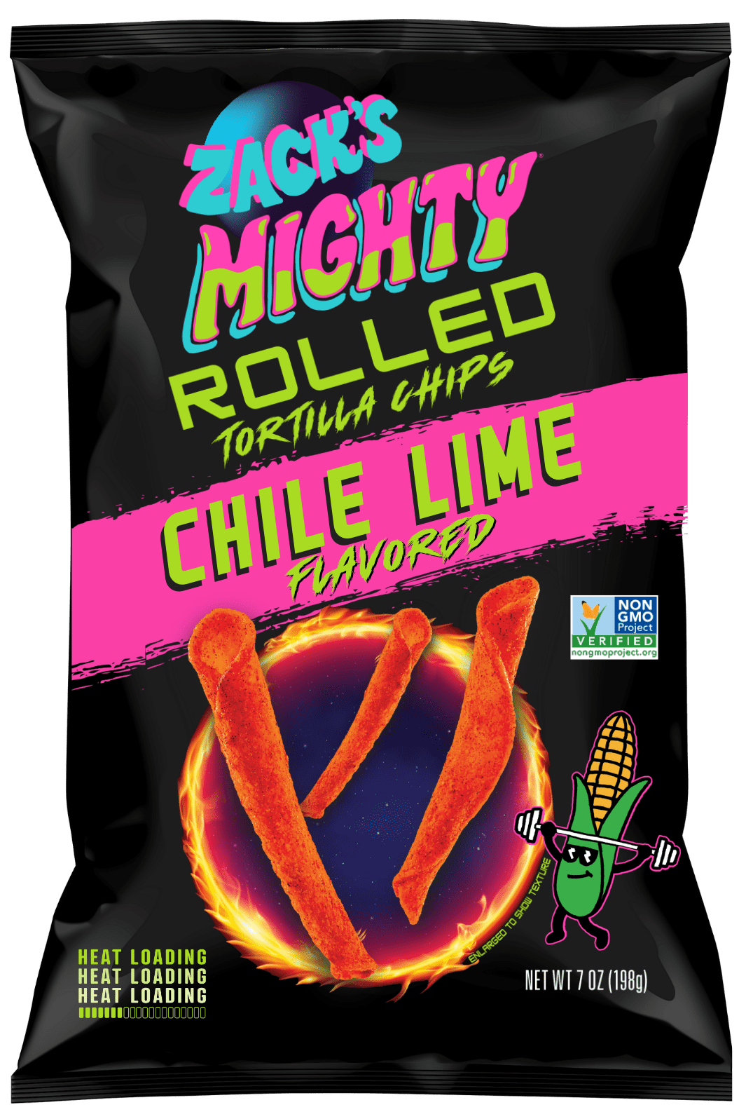 Zack's Mighty Chile Lime Rolled Tortilla Chips, 7 oz Film Bag, No Artificial Colors or Dye ...