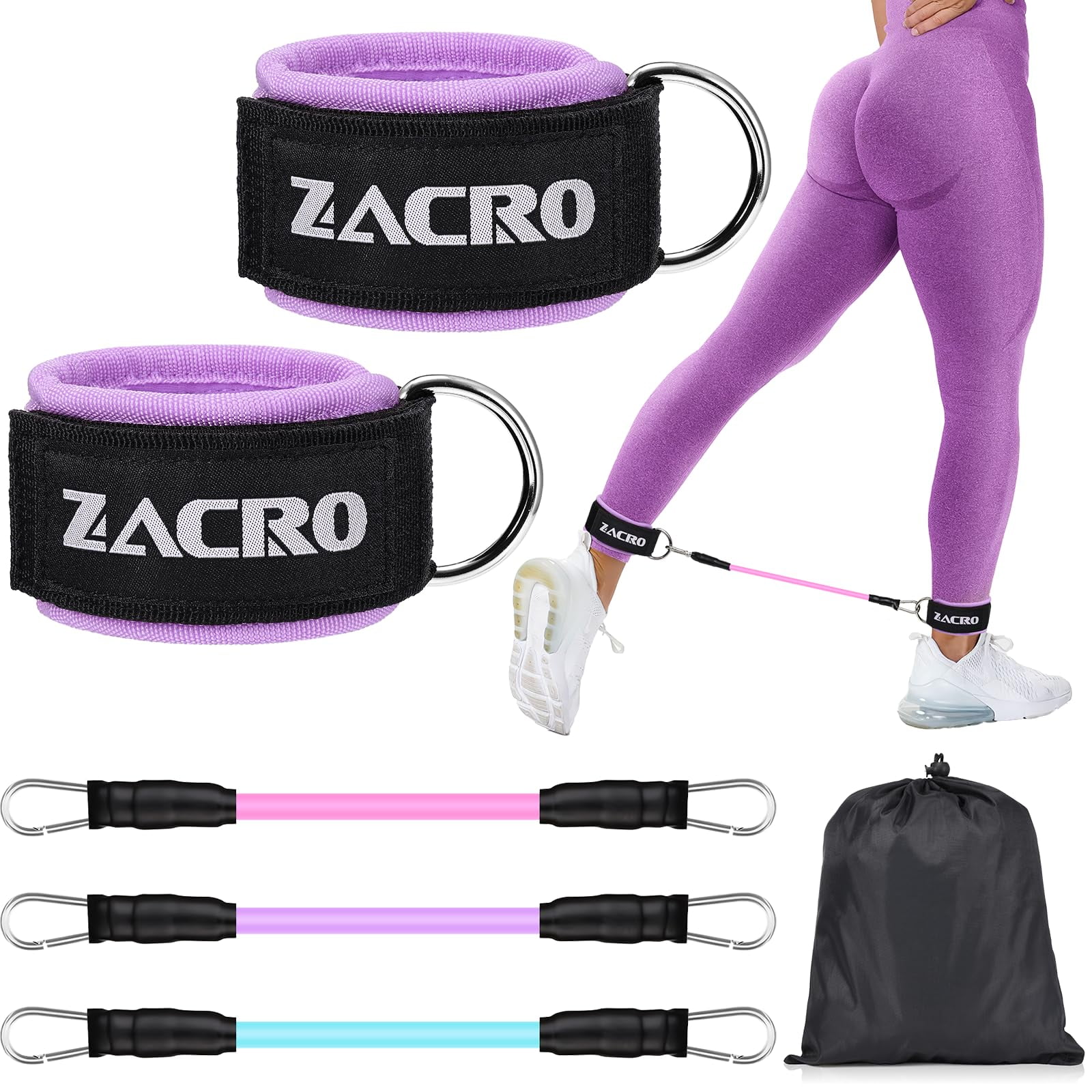 Zacro Ankle Resistance Bands Set, 3 Levels Ankle Tube Band with Cuffs ...