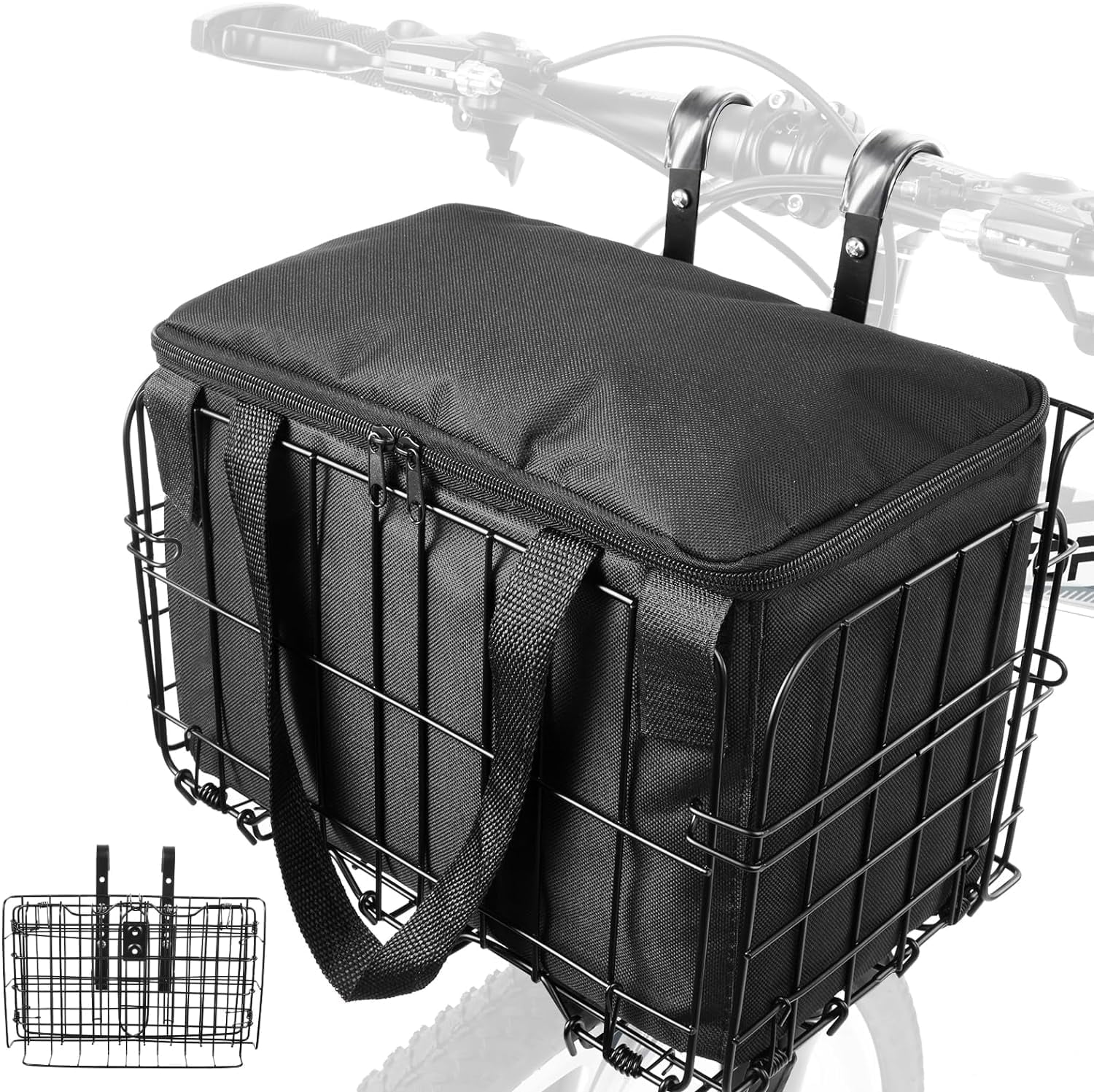 Zacro Bike Basket Front, Folding Bicycle Basket with Removable Liner ...