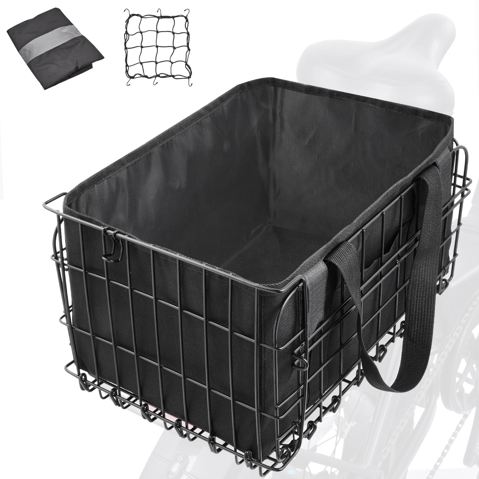 Zacro Bike Basket, Folding Bicycle Rear Basket with Removable Liner Bag ...