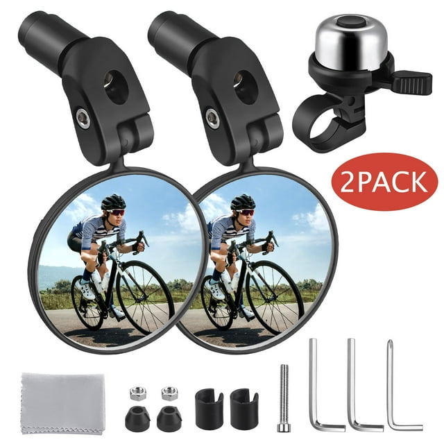 Zacro Mountain Bike Rear View Mirrors (2 Pack) with Bell, 360° Rotation ...
