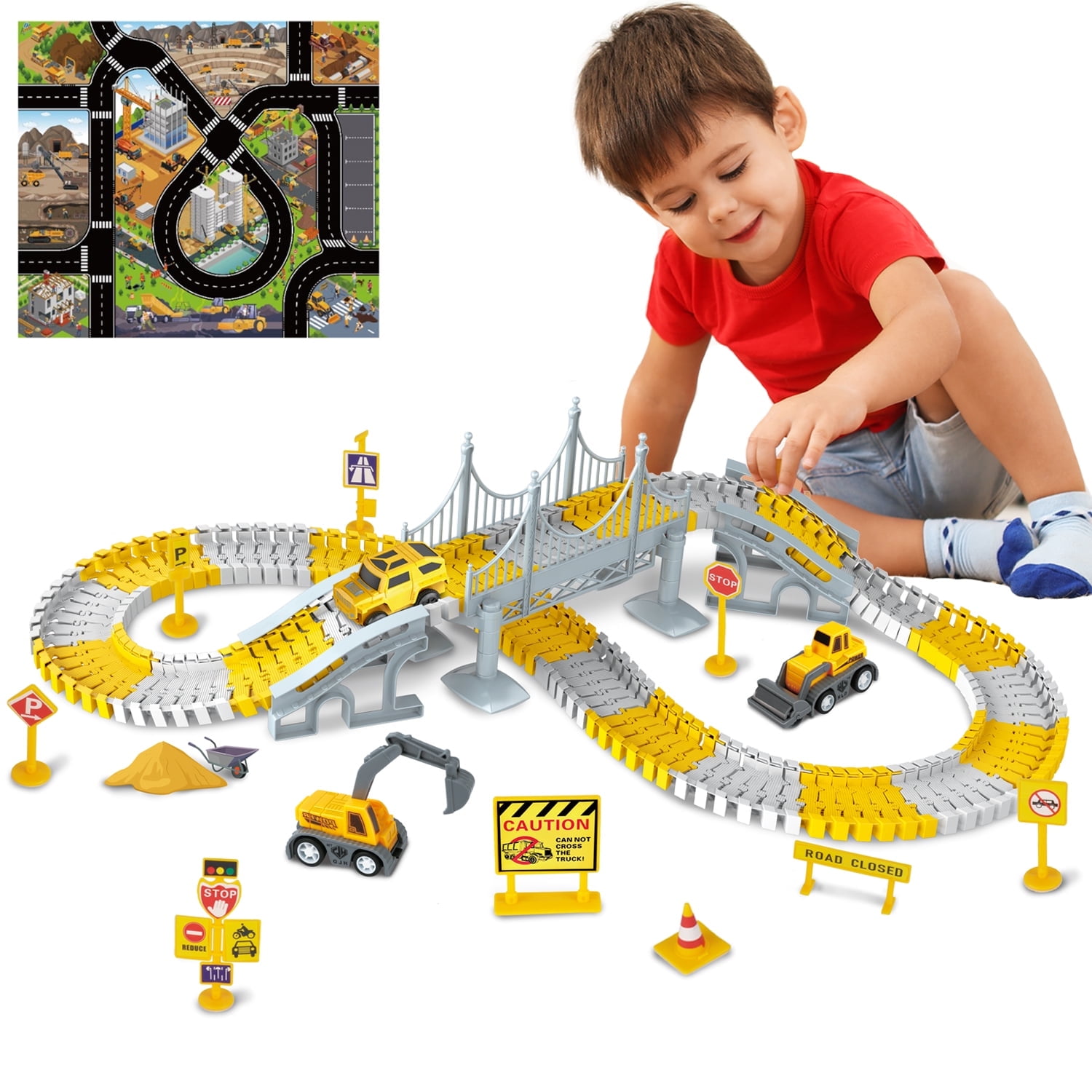 Zacro Construction Toys Race Track Set for Kids, 180 PCS Race Car Track ...