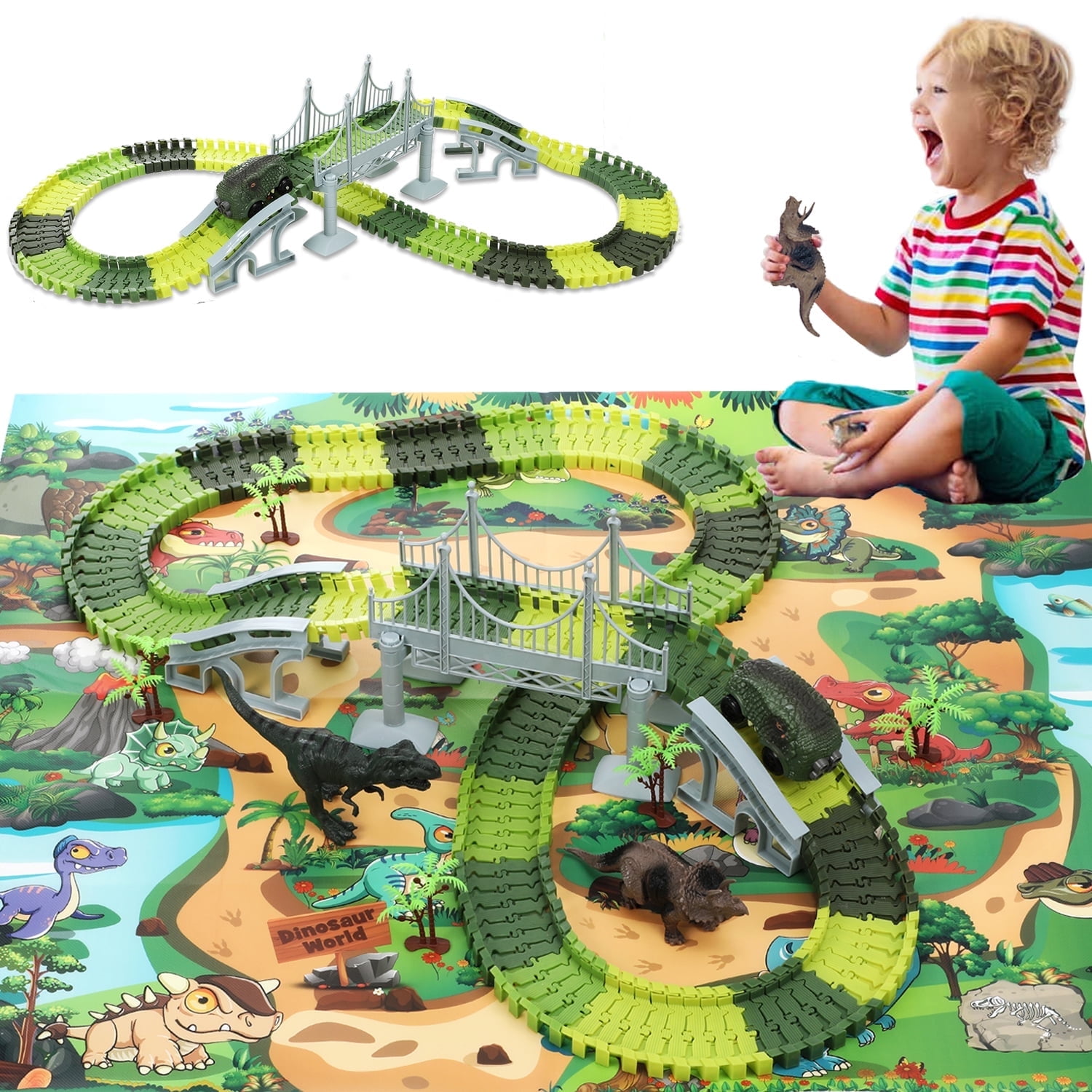 Zacro Dinosaur Toys Race Car Track for Kids, 192Pcs Race Car Track ...