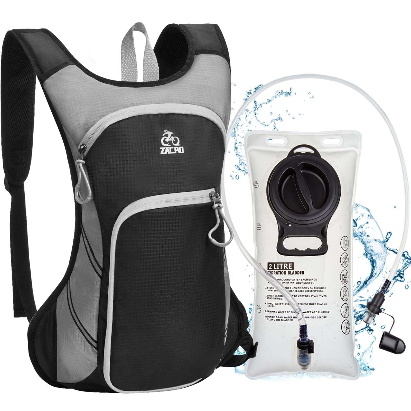 Zacro Hydration Backpack, Lightweight Nylon Pack with 2L TPU Water ...
