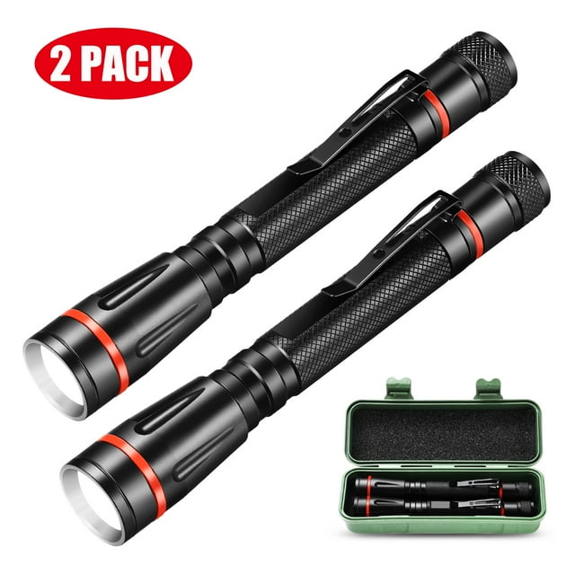 Zacro LED Pocket Flashlight, 2 Pack Lightweight Pen Flashlight with 3 ...