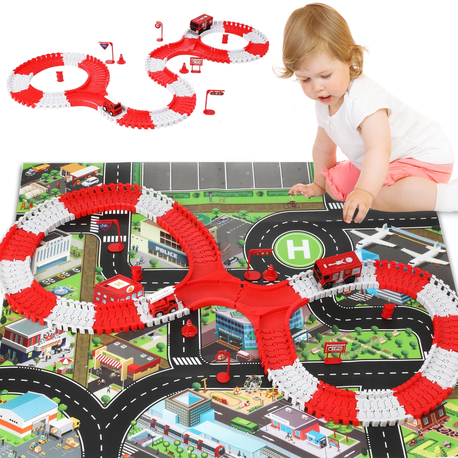 Zacro Race Car Track Toy Set, 151PCS STEM Vehicle Set with 2 Fire ...