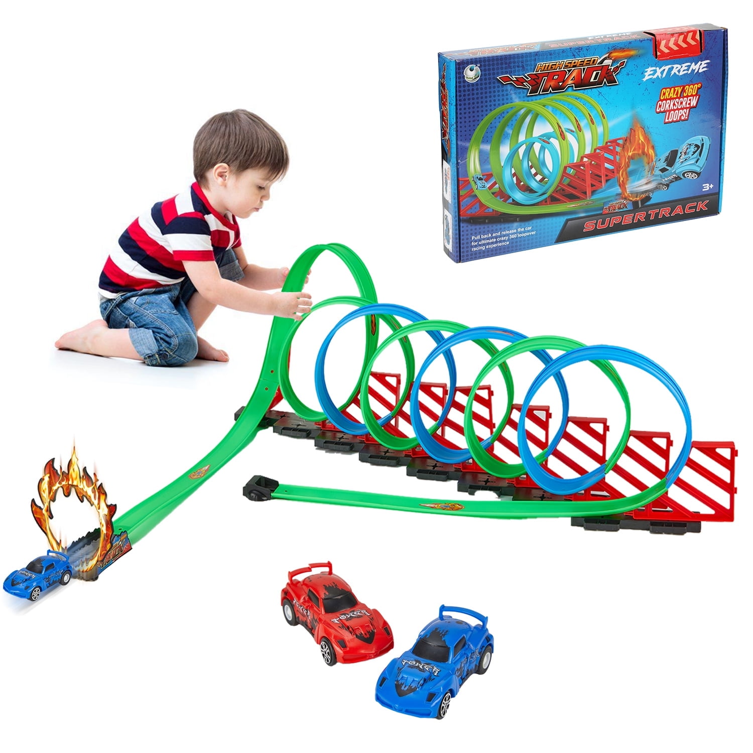 Zacro Race Car Track Toy Set, 360° Loop Track, 2 Pull Back Cars, Gift ...
