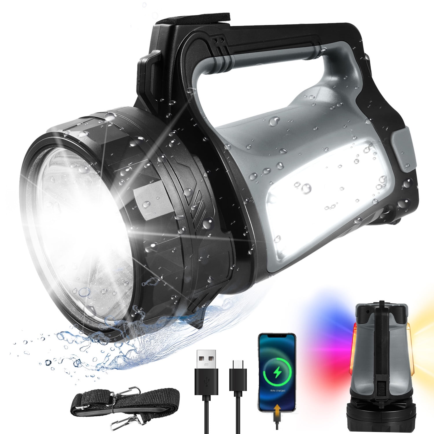 Zacro Rechargeable Spotlight, High Lumens Handheld Flashlight with 9 ...