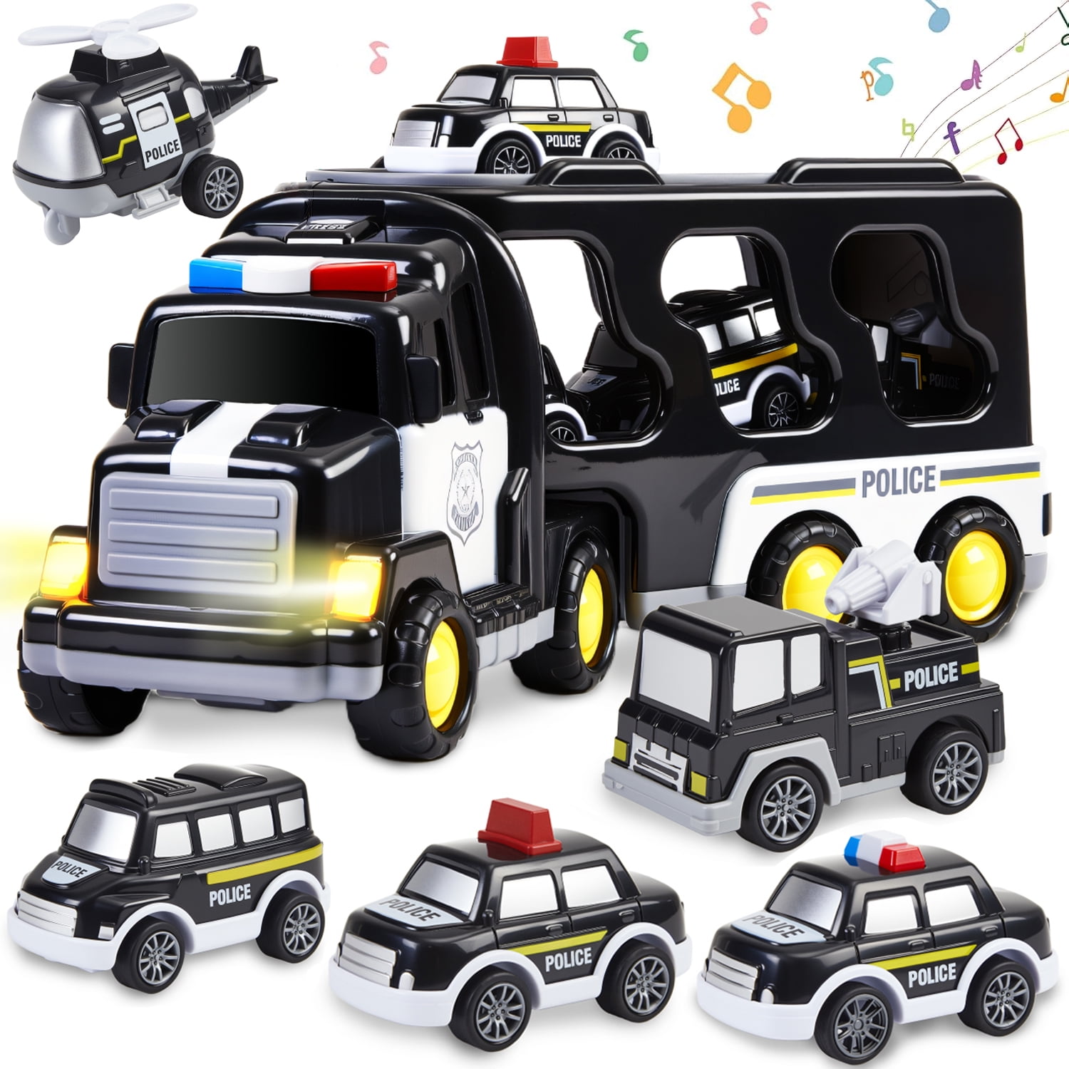 Zacro Carrier Truck Transport Car , 7-in-1 Police Truck Toy Vehicle Set ...