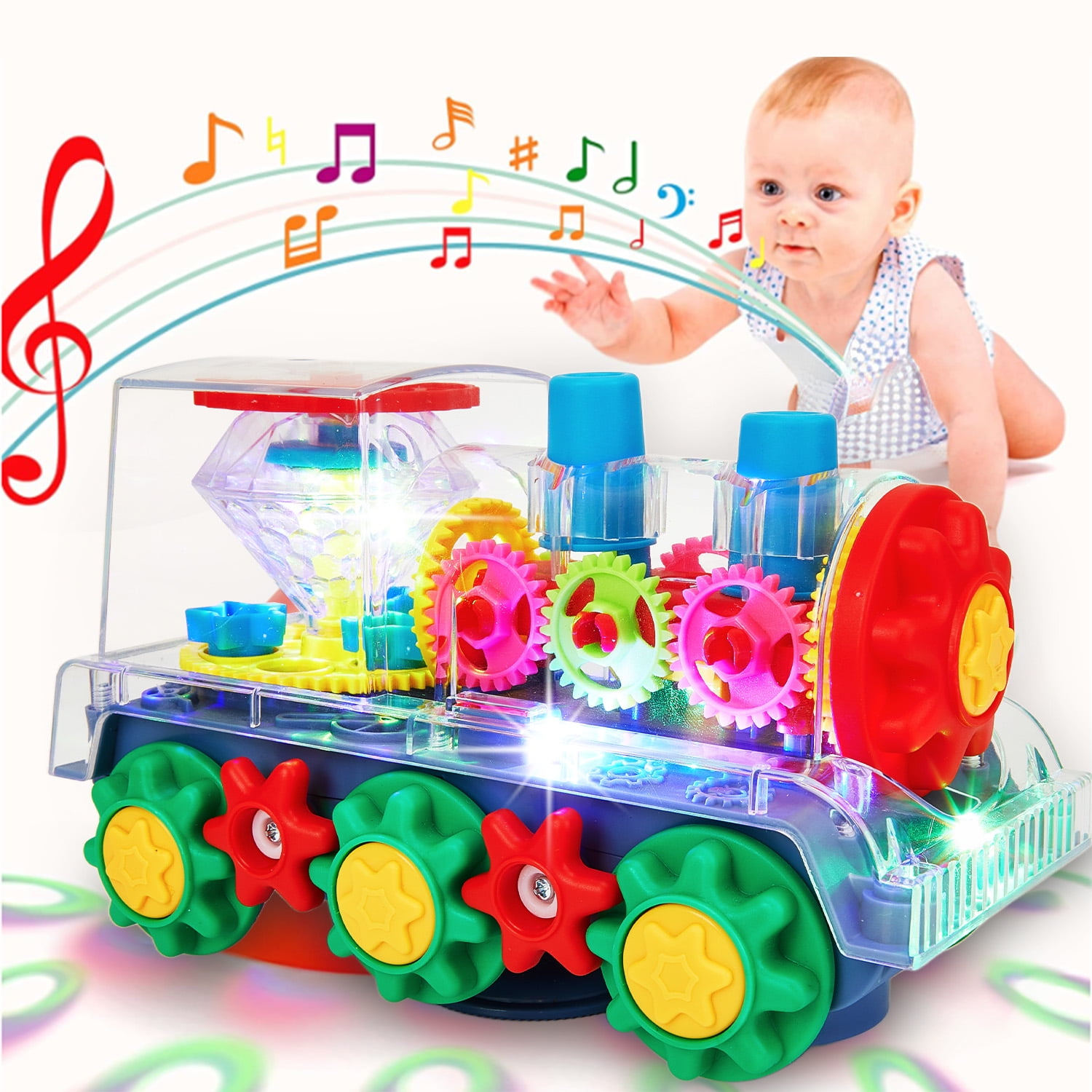 Zacro Transparent Electric Gear Train Toy, 360 Rotating Toy Train with ...