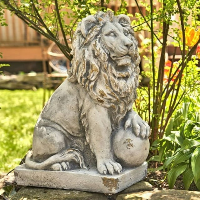 Zaer 27-inch Tall Magnesium Lion Sentry Statue With Ball "Leo", Set Of ...