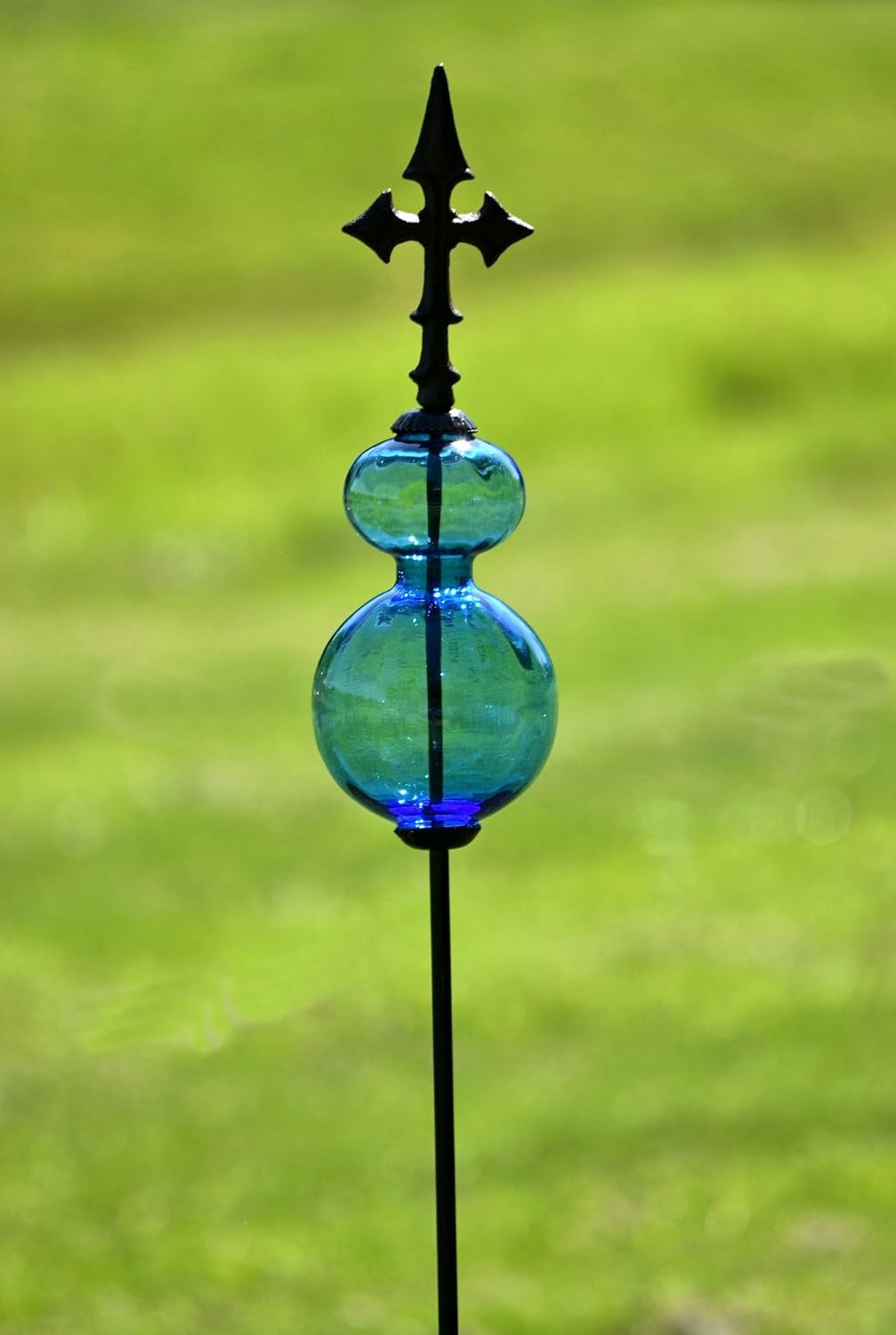Zaer Ltd. Colored Blown Glass Garden Stake with Cast Iron Finial on Top ...