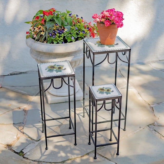 Zaer Ltd. Marisol Square Nesting Iron Mosaic Plant Stands - Set of 3 ...