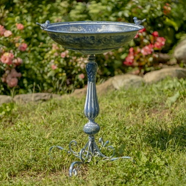 Esschert Design USA Ceramic Bird Bath on Pedestal with Bird, Teal ...