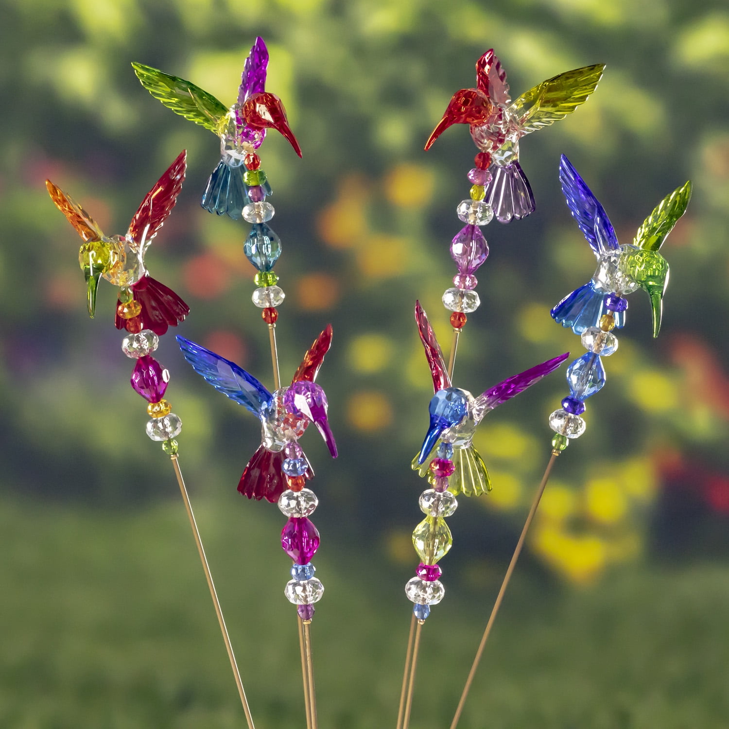 Zaer ZR203116 Five Tone Acrylic Hummingbird Pot Stakes, 6 Assorted ...