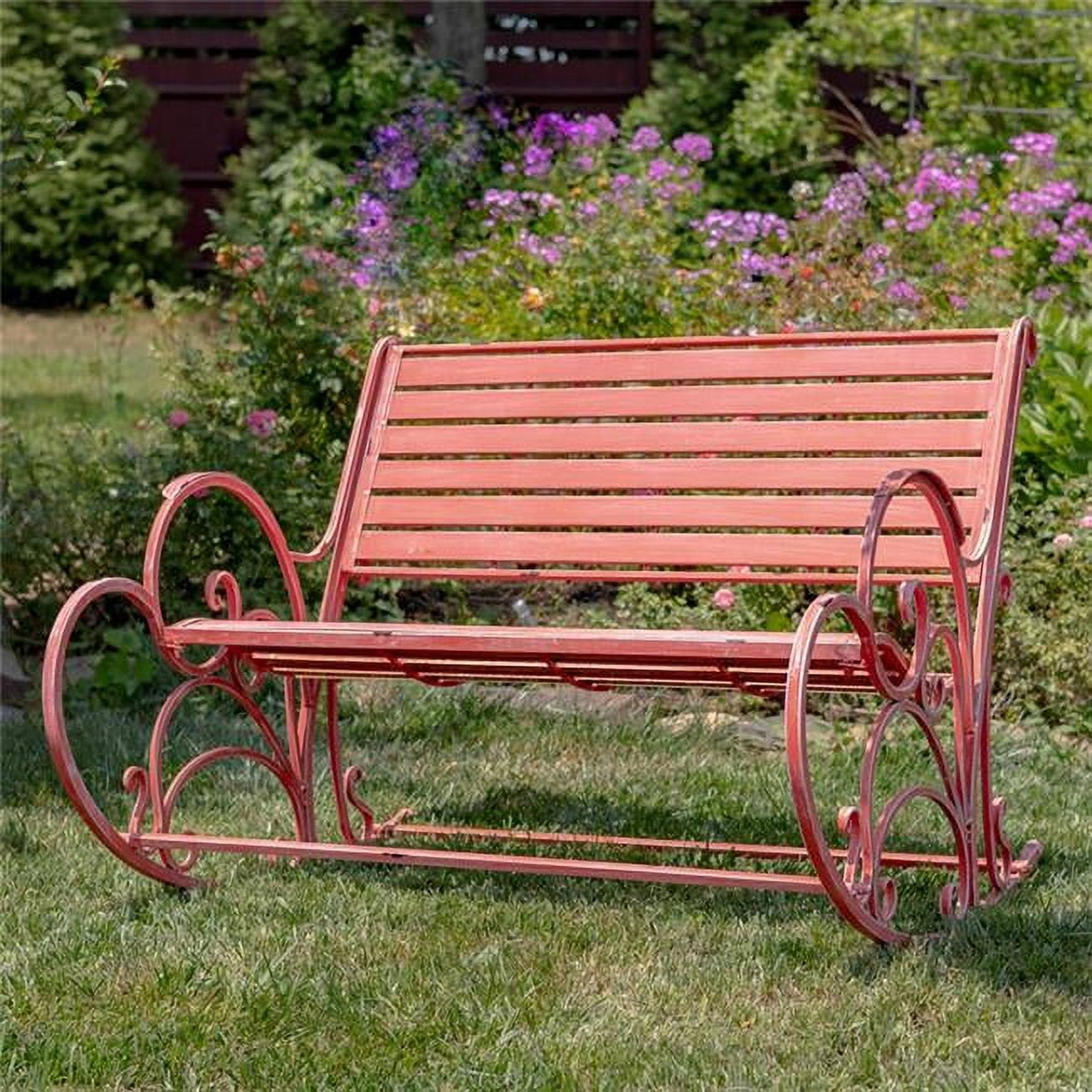 Zaer ZR821301-PK Monte Carlo 1968 Iron Rocking Bench, Flamingo Pink ...