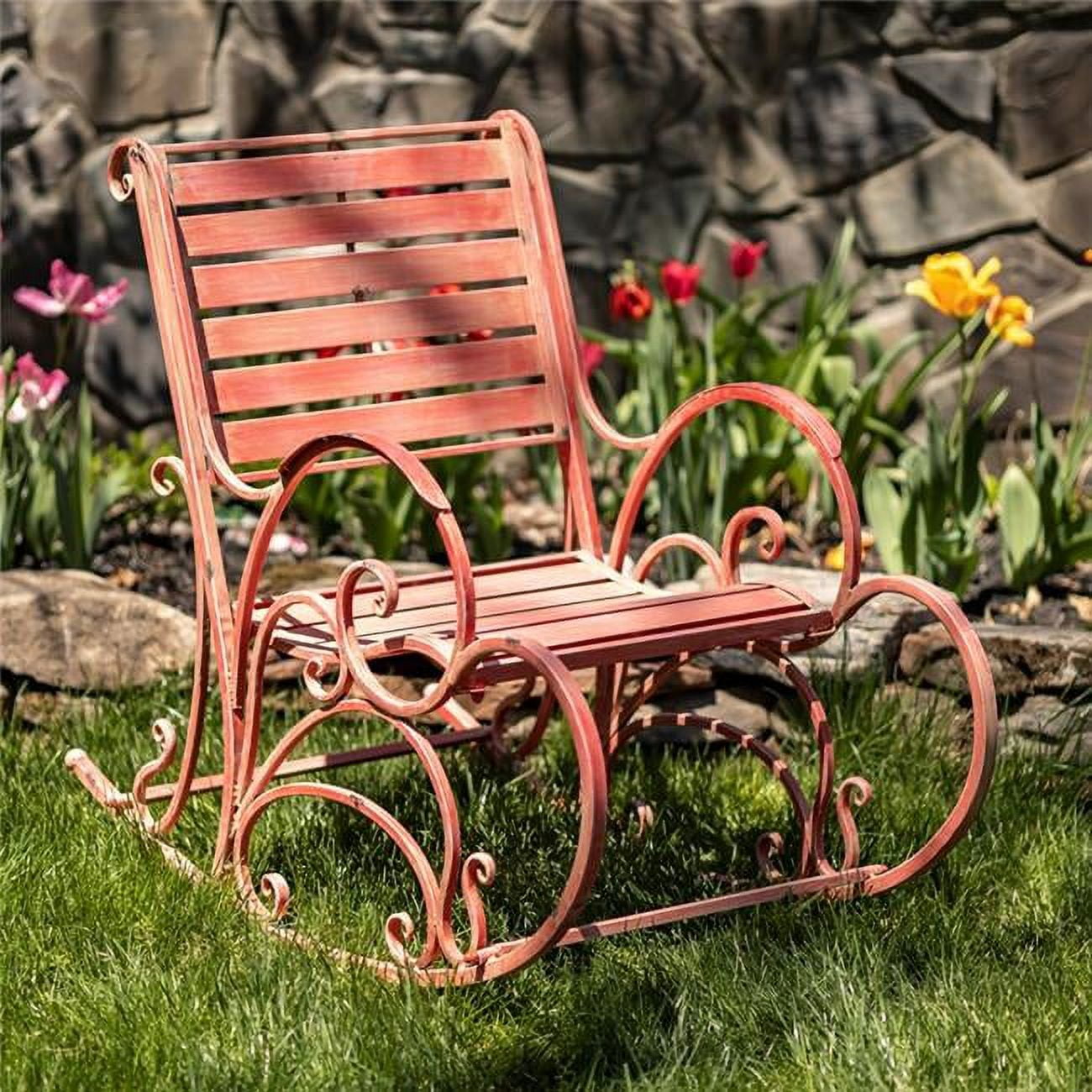 Zaer ZR821302-PK Monte Carlo 1968 Iron Rocking Arm Chair, Flamingo Pink ...