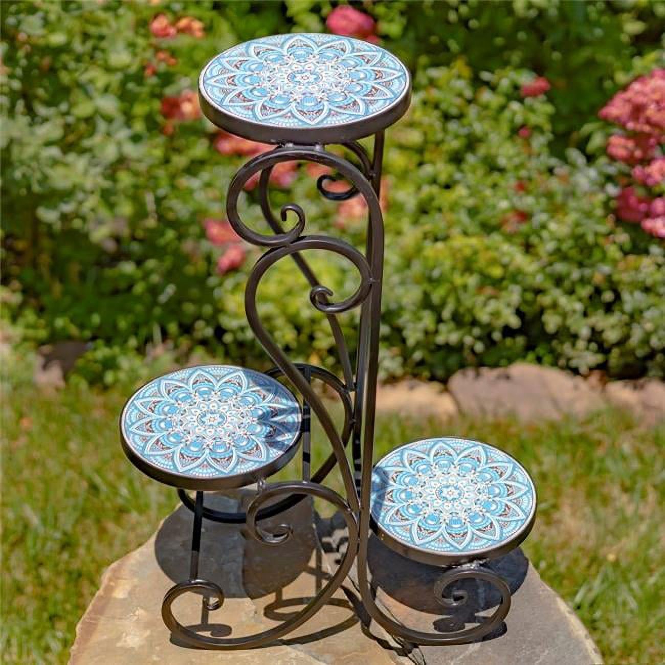 Zaer ZR852512 Savannah Three-Tier Mosaic Plant Stand - Walmart.com