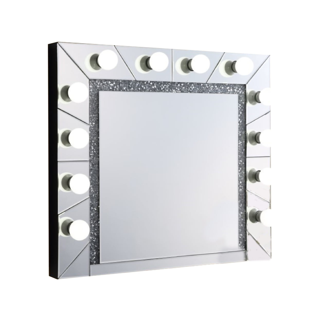 Zaff 32 Inch Lighted Wall Mirror 12 Bulb Sockets Faux Diamond ...