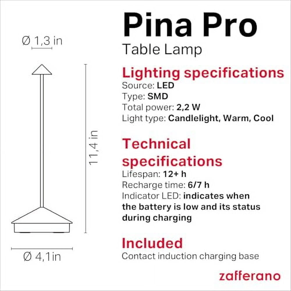 Zafferano, Pina Pro Lamp, Rechargeable Cordless Table Lamp with Touch Controls, Suitable for ...