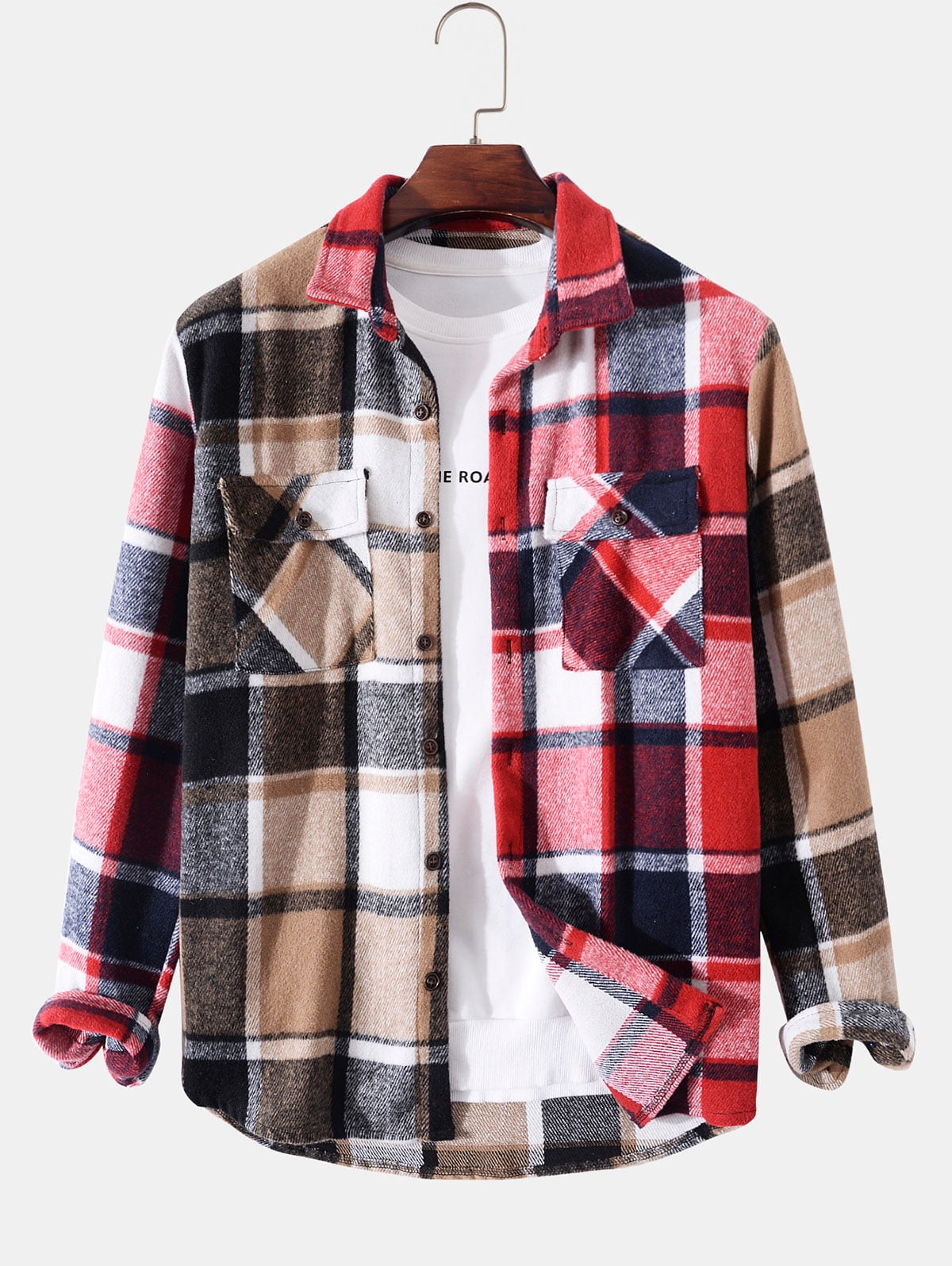 Zaful Classic Plaid Shirt for Men Plaid Print Flannel Shirt Deep Red S ...