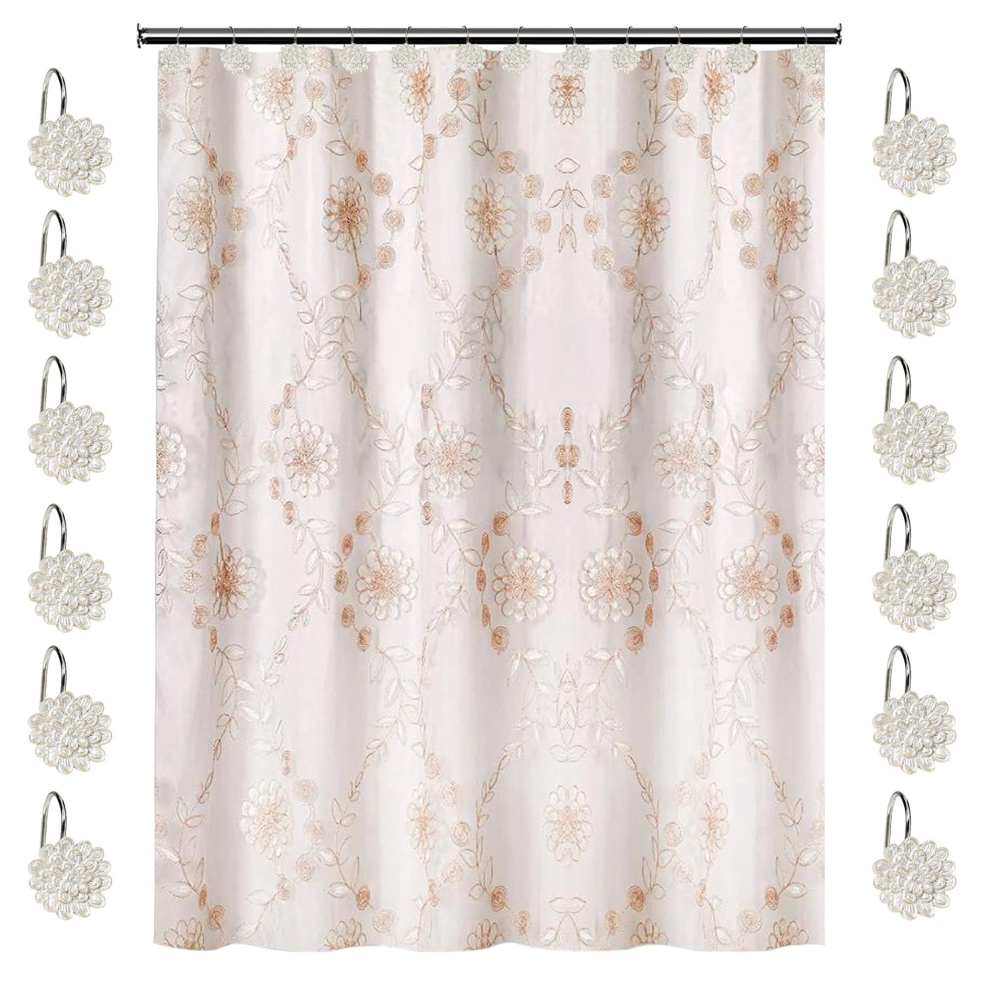 Zahari Home 13pc Rose Vine Bathroom Sheer Shower Curtain Sets Sheer ...