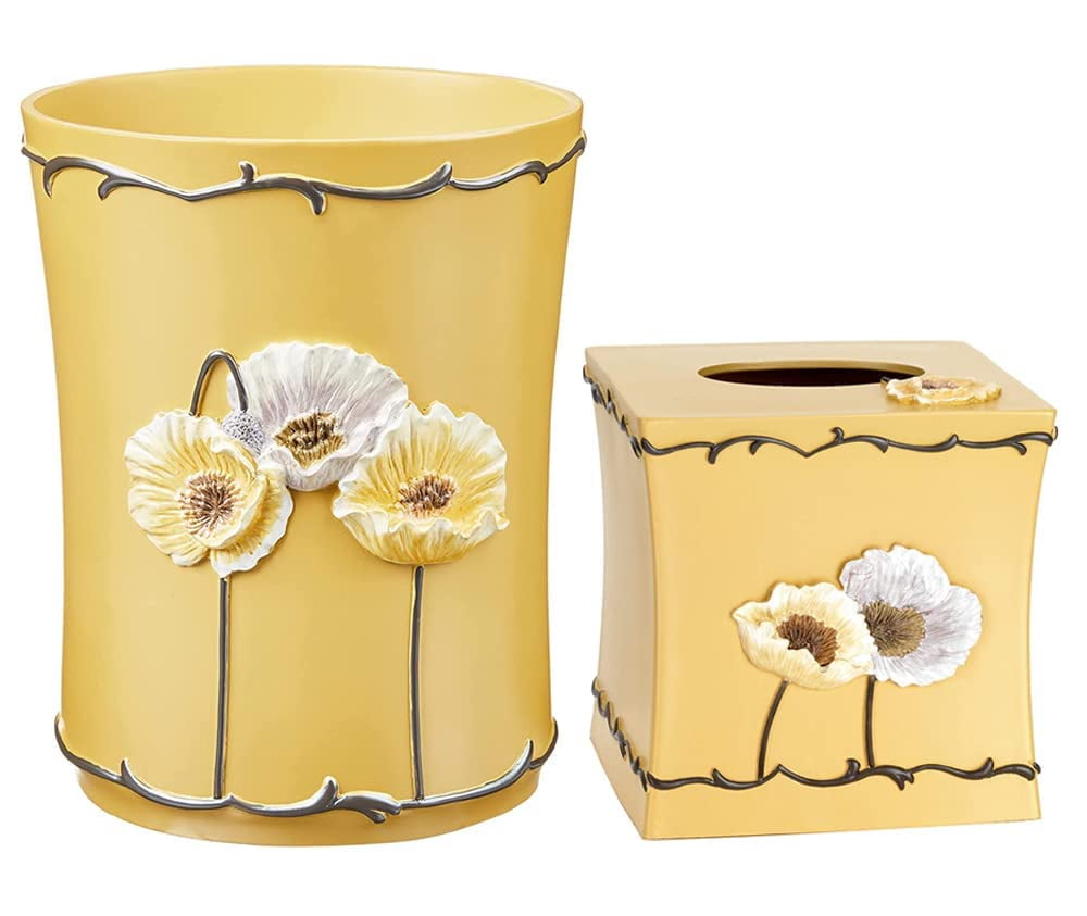Zahari Home 2pc Poppy Fields Modern Bath Accessories Set Waste Basket ...