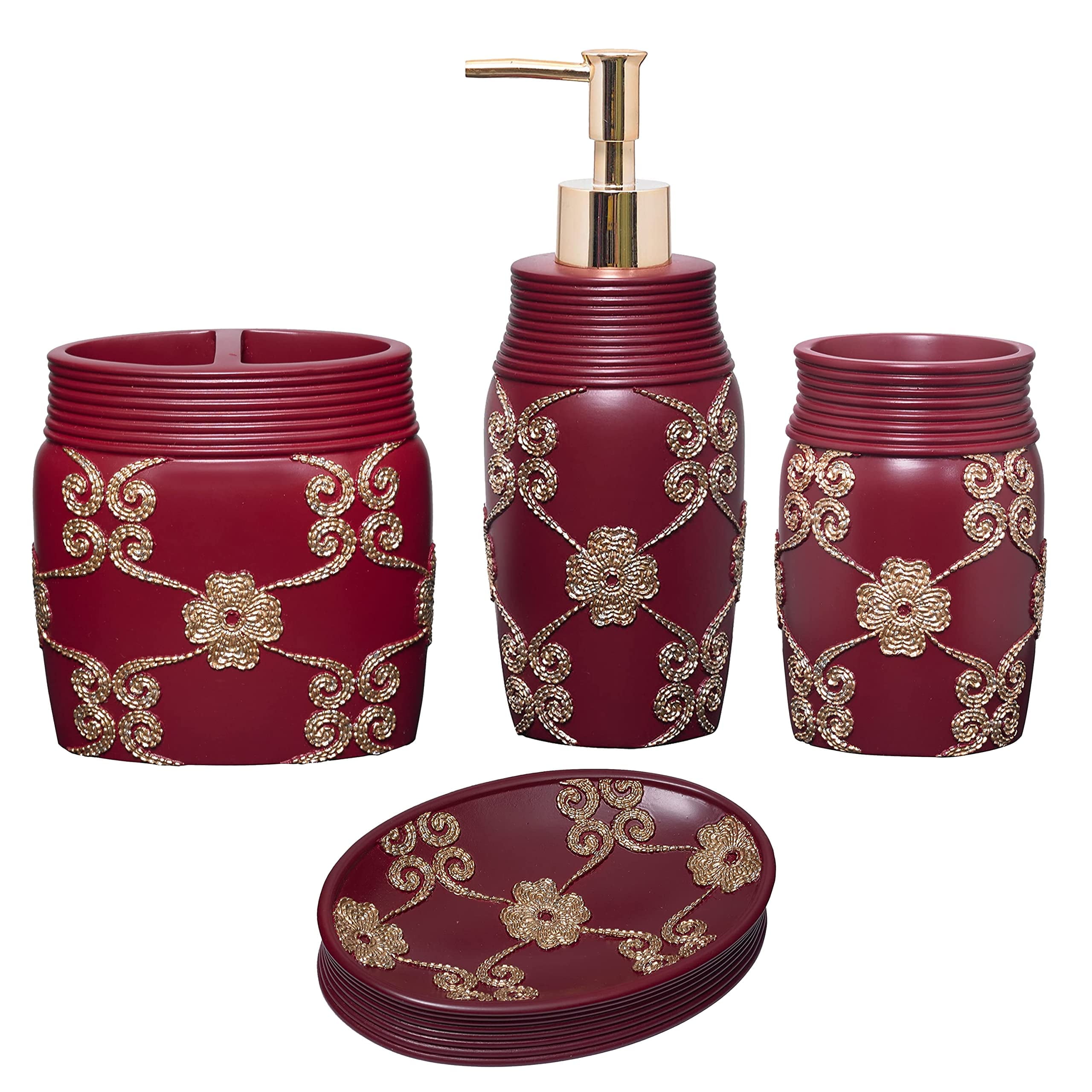Zahari Home 4pc Elegant Rose Burgundy Bathroom Set Classic Bathroom ...