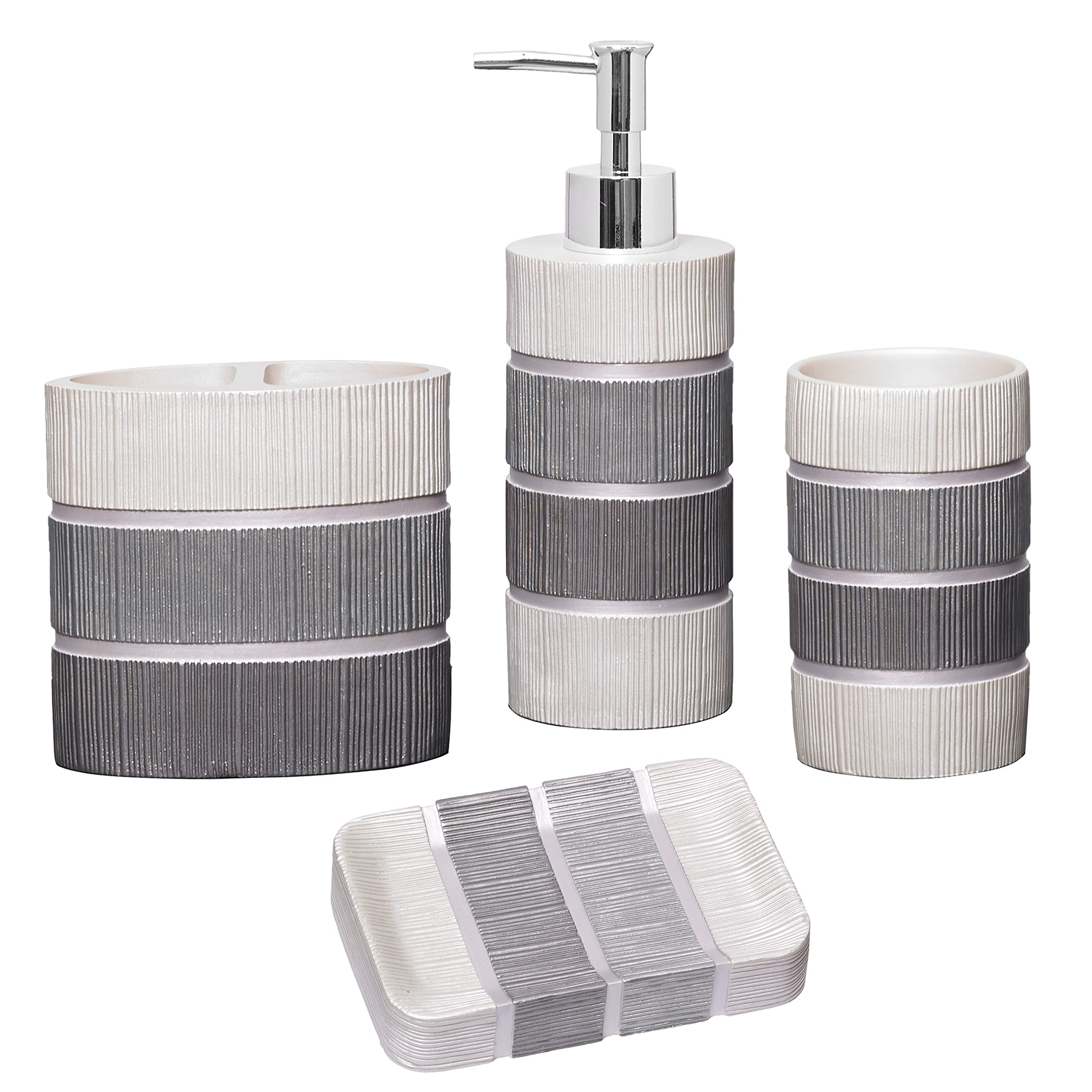 Zahari Home 4pc Modern Line Modern Bathroom Accessories Set Modern Soap ...
