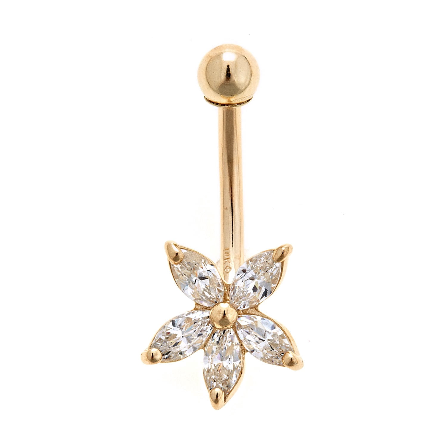 Zahav Jewelry 14K Gold Belly Ring 14G 10mm with Cubic Zirconia ...