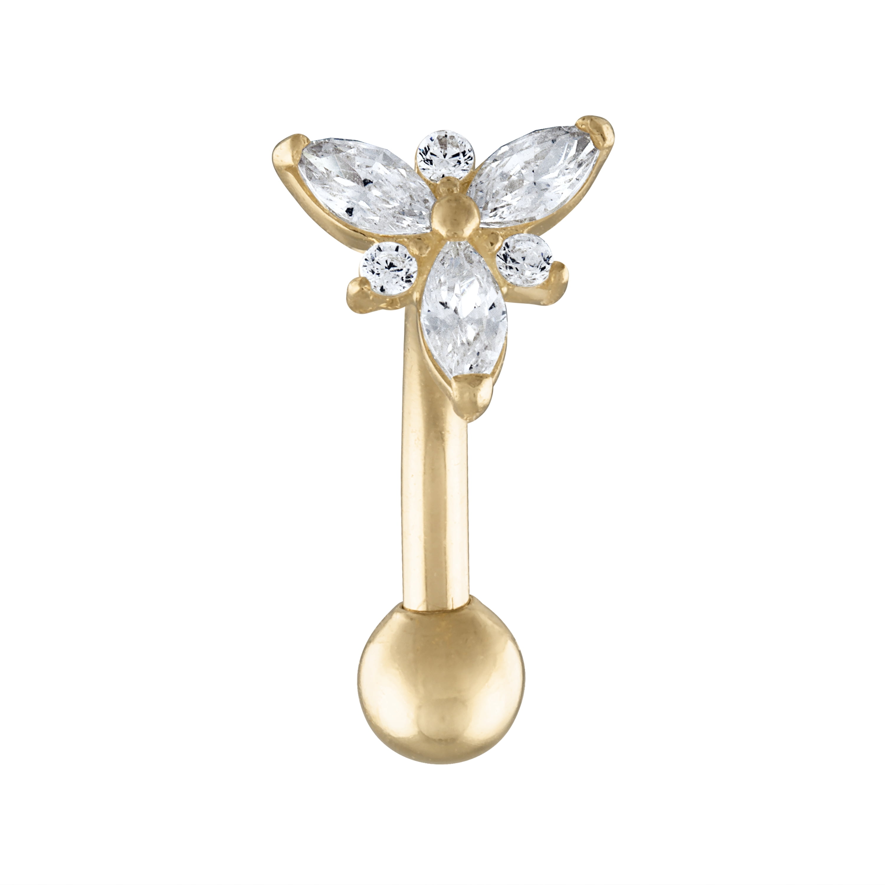 Zahav Jewelry 14K Solid Yellow Gold 16 Gauge Flower-Shaped Belly Ring ...