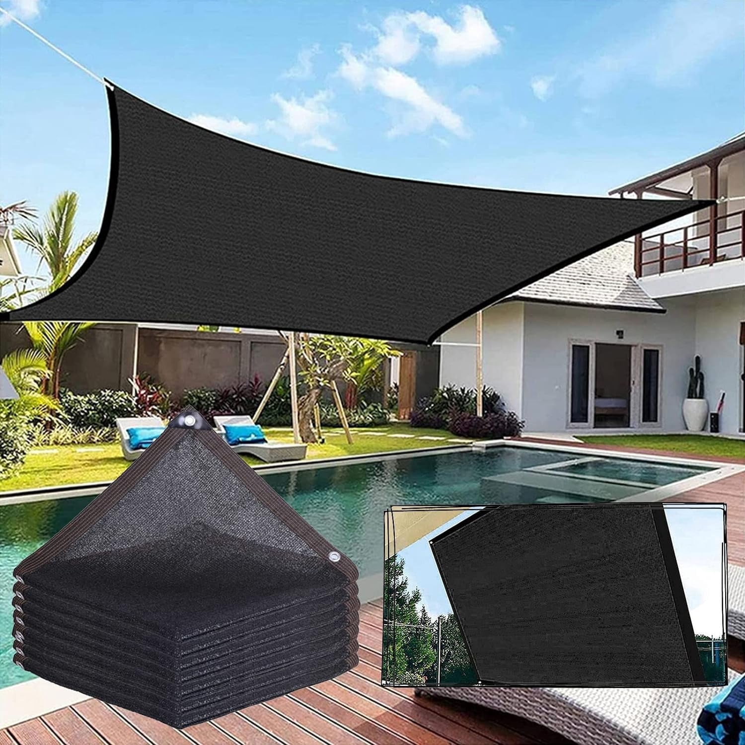 Zahazoho 7'x10' Black Rectangle Shade Sail, Waterproof - Walmart.com