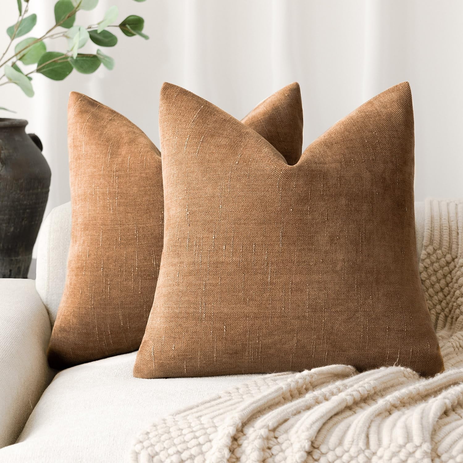 Zahazoho, Soft Textured Throw Pillow Covers, 18x18 inch, Bronze ...