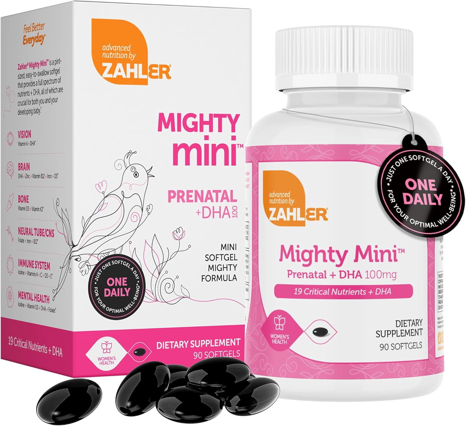 Zahler Mighty Mini Prenatal Vitamin with DHA & Folate, 90 Softgels ...