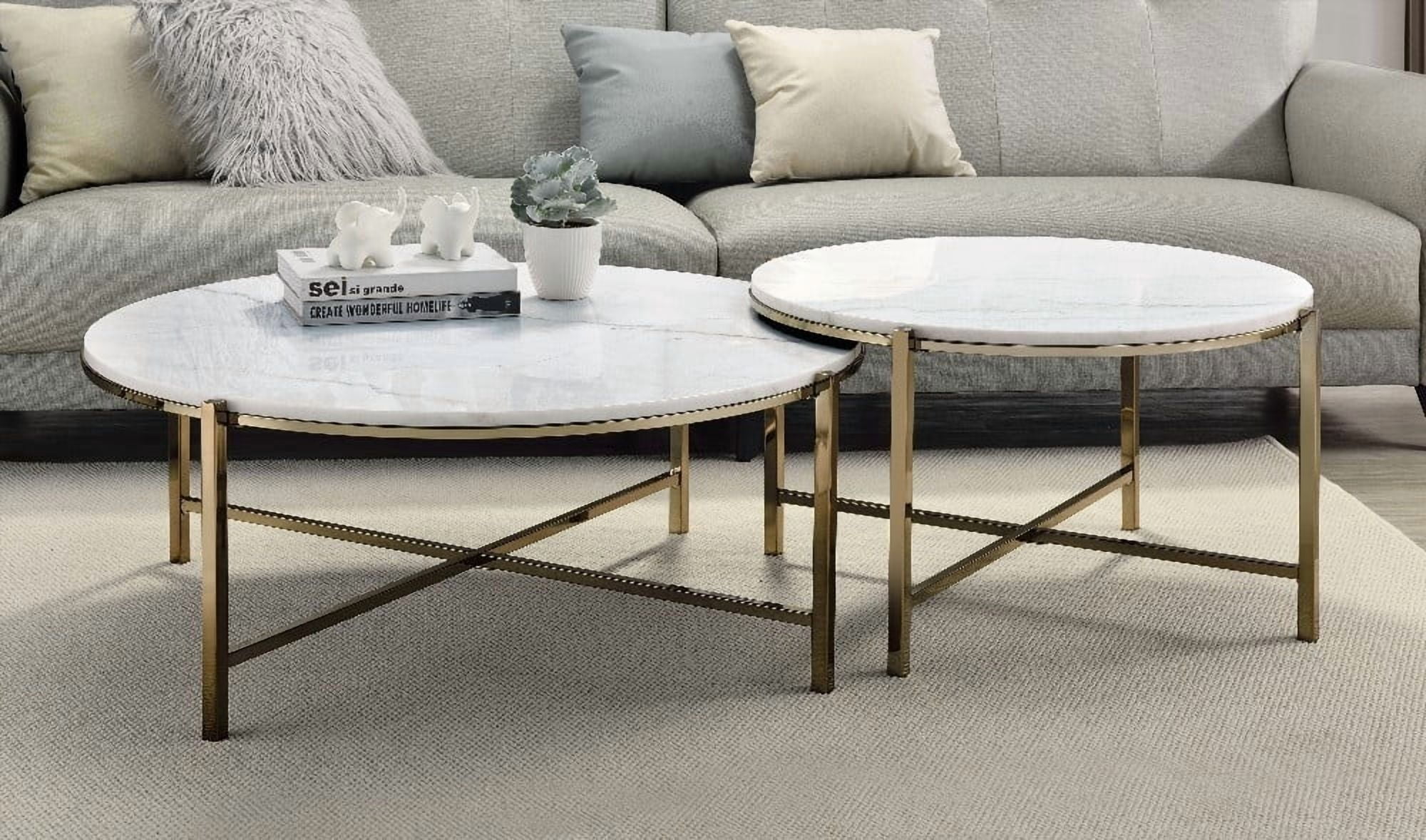 Zaidee Marble Top & Nickel Finish 2-Piece Nesting Table Set for Modern ...