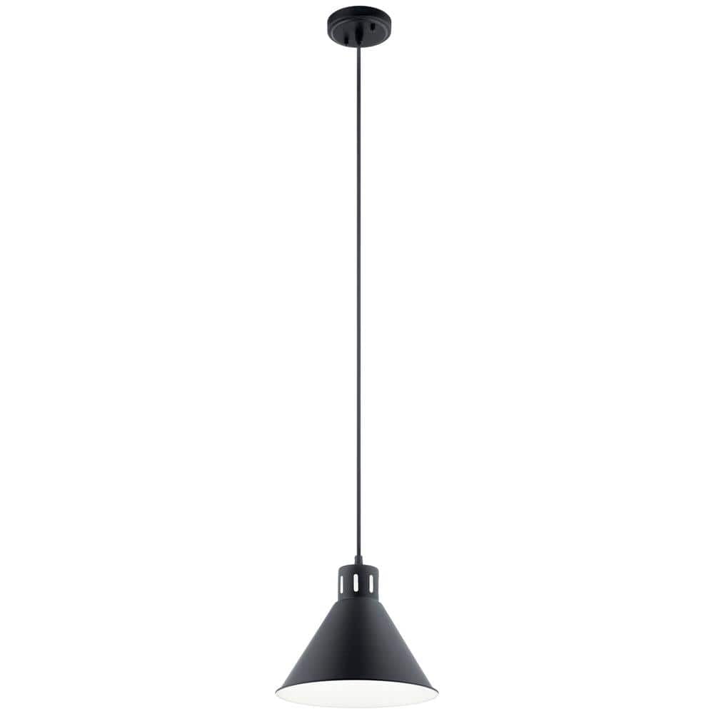 Zailey 10.75 in. 1-Light Black Contemporary Shaded Kitchen Cone Pendant ...