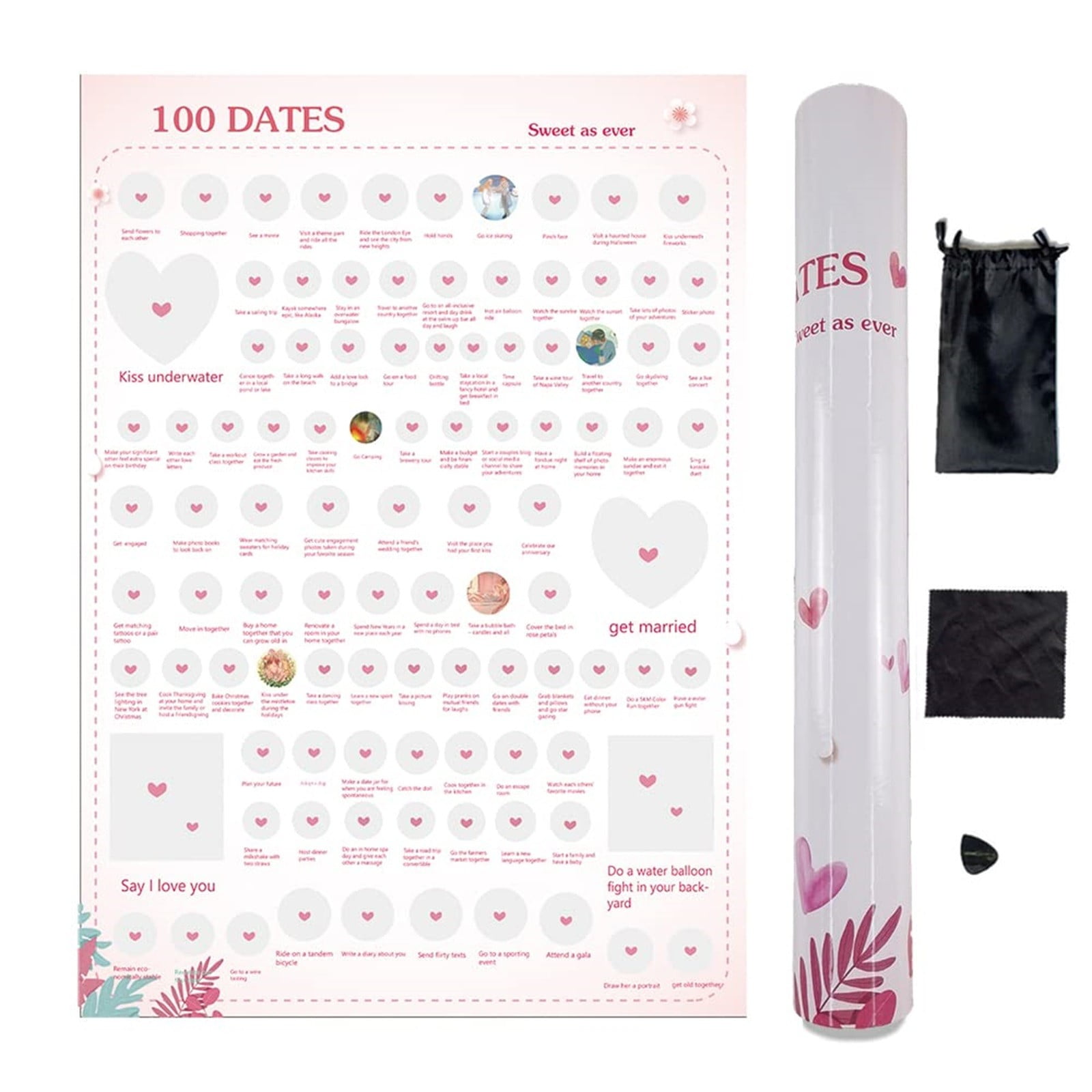Zainafacai Posters 100 Dates Ideas Scratch Off Poster Engagement Gifts ...