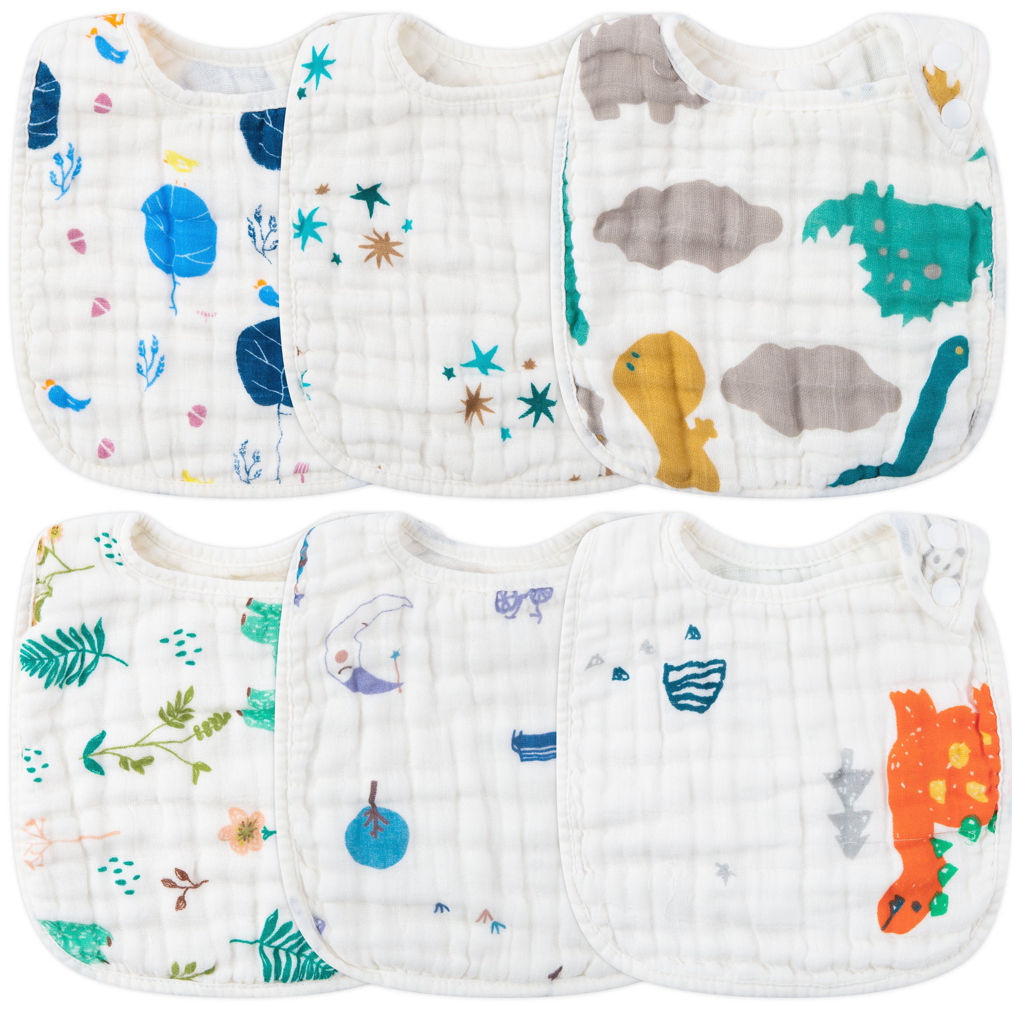 Zainpe 6Pcs Snap Muslin Cotton Bibs for Baby Dinosaur Star Bear Bib ...