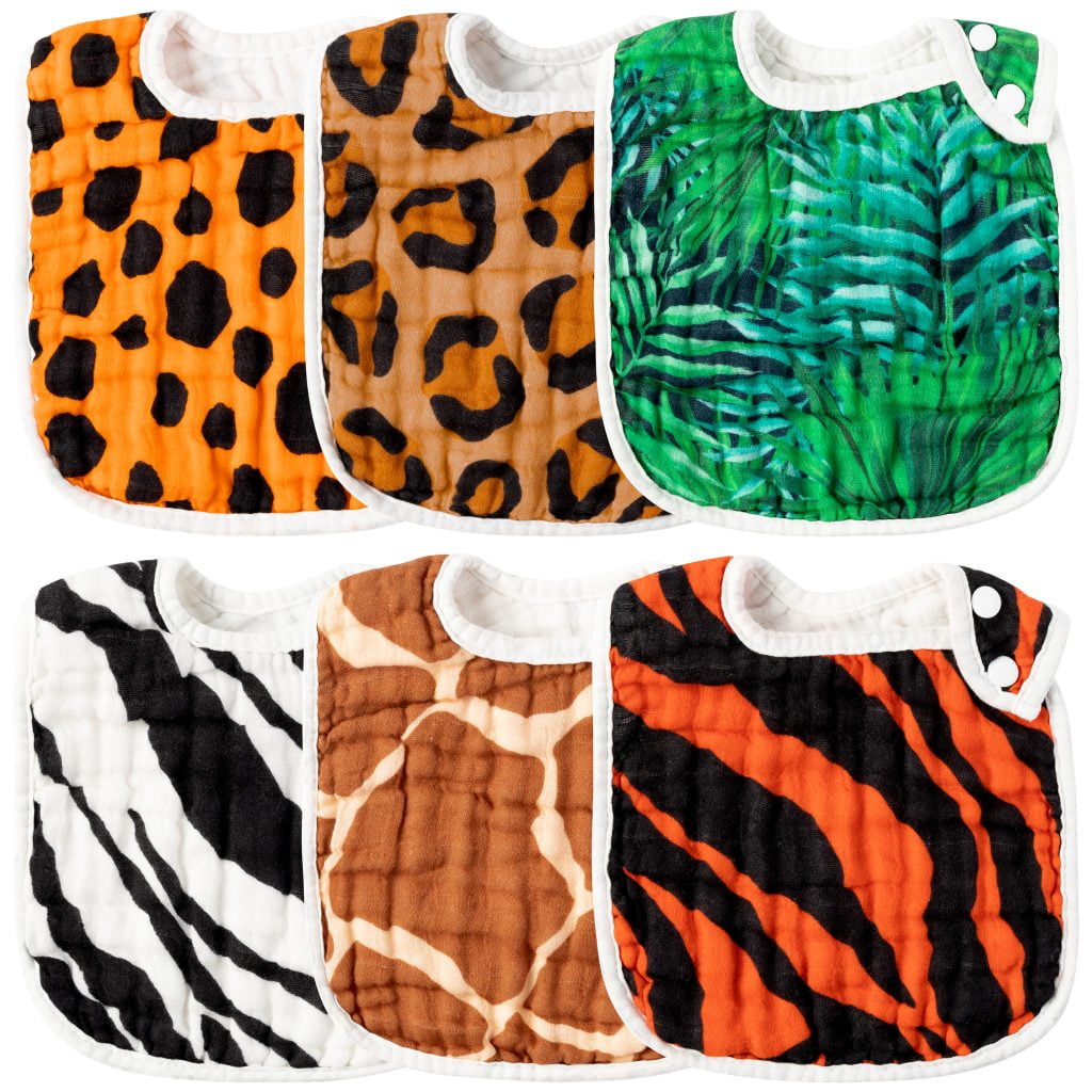 Zainpe 6Pcs Snap Muslin Cotton Bibs for Baby Feeding Bibs Leopard Tiger ...