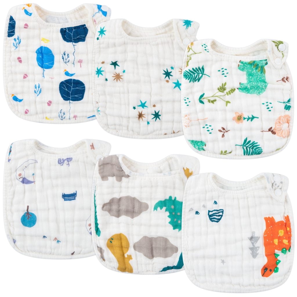 Zainpe Snap Muslin Cotton Bibs for Baby Dinosaur Star Bear Bib 6Pcs ...