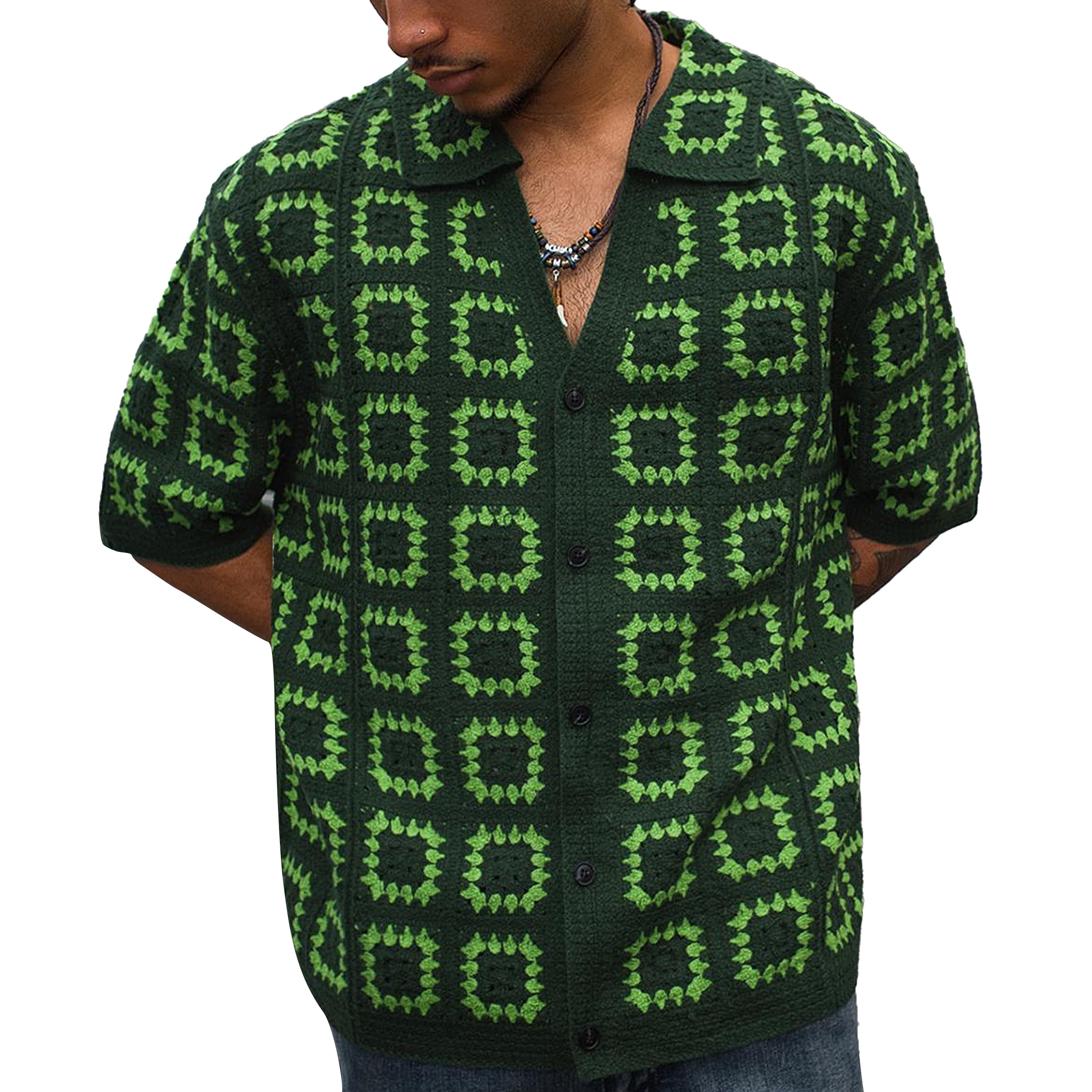 Zaitun Men's Knit Shirt Short Sleeve Button Down Vintage Polo Shirt ...