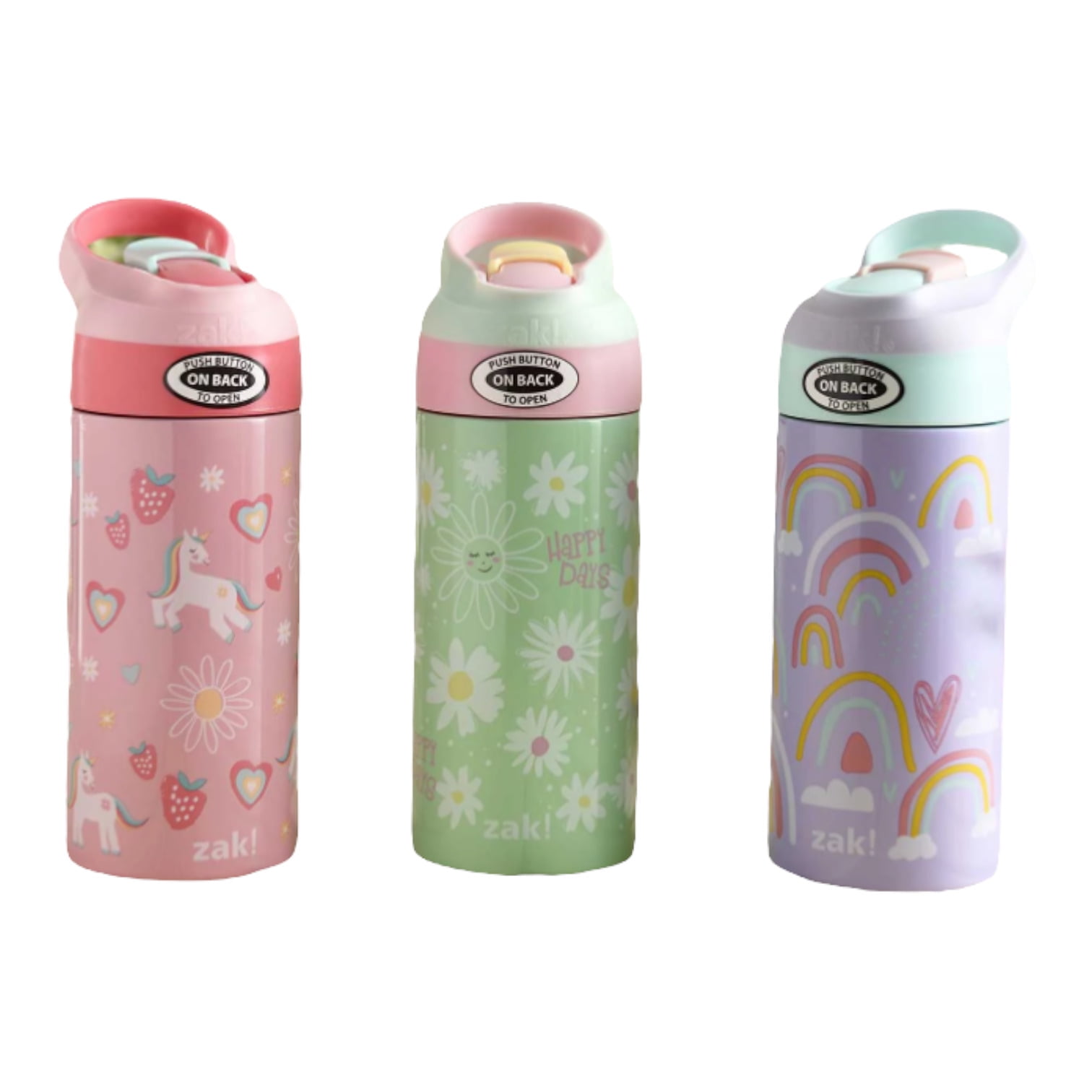 Zak Designs 14-oz. Water Bottle 3-Pack Set Stainless Steel Vacuum ...