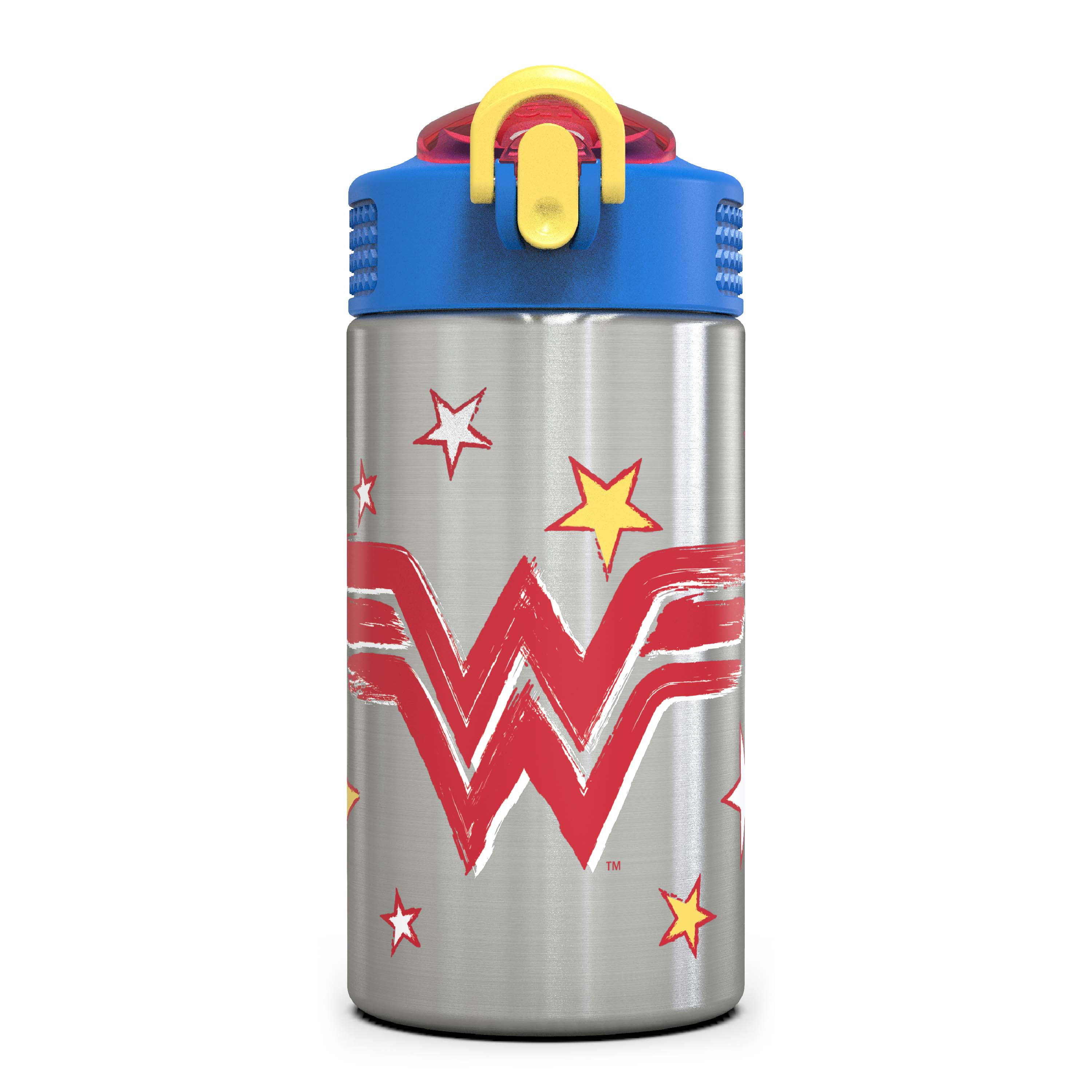 Zak Designs 15.5 Fluid Ounce Stainless Steel Water Bottle, Wonder Woman ...