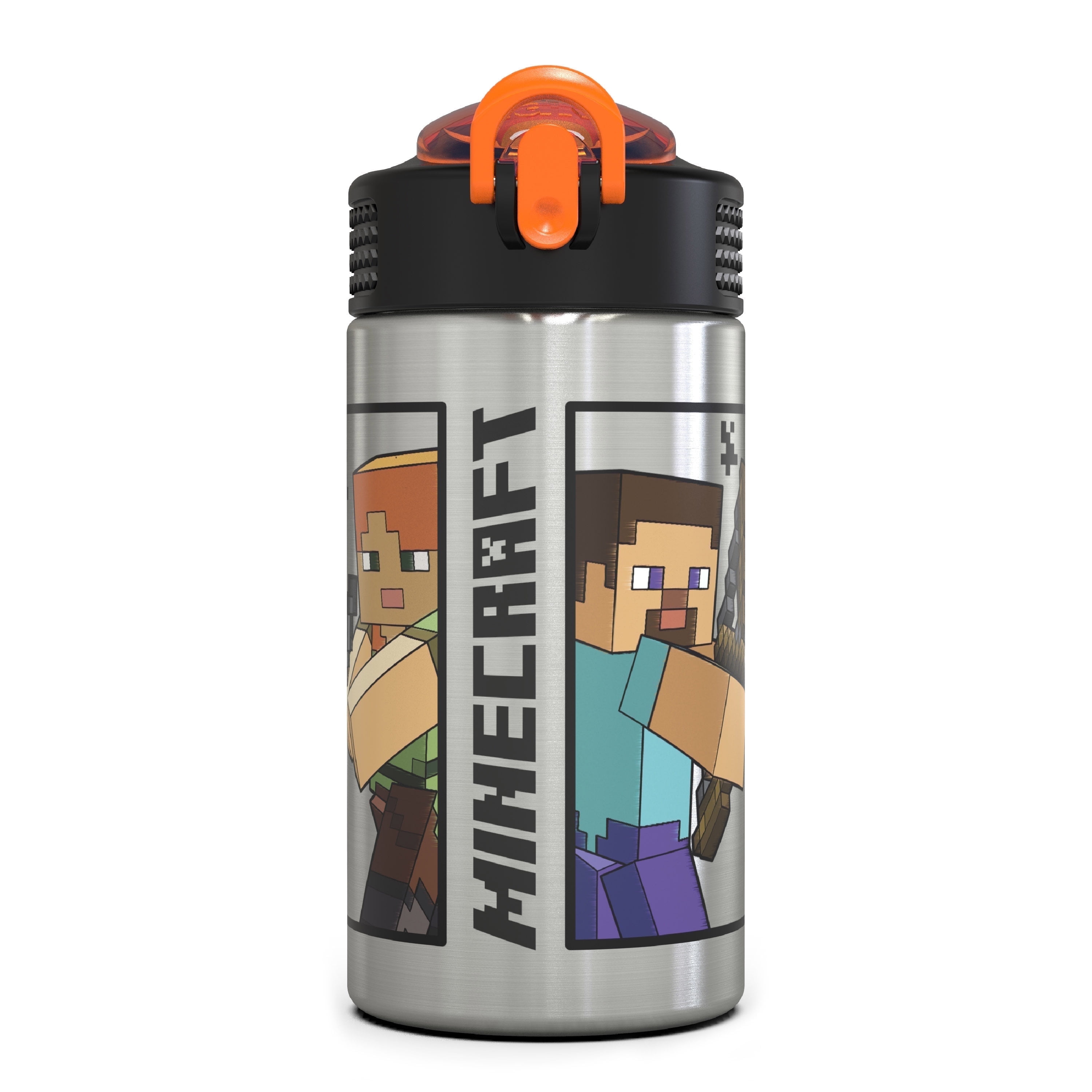 Zak Designs 15.5oz Minecraft Kids Water Bottle, Stainless Steel, Break ...