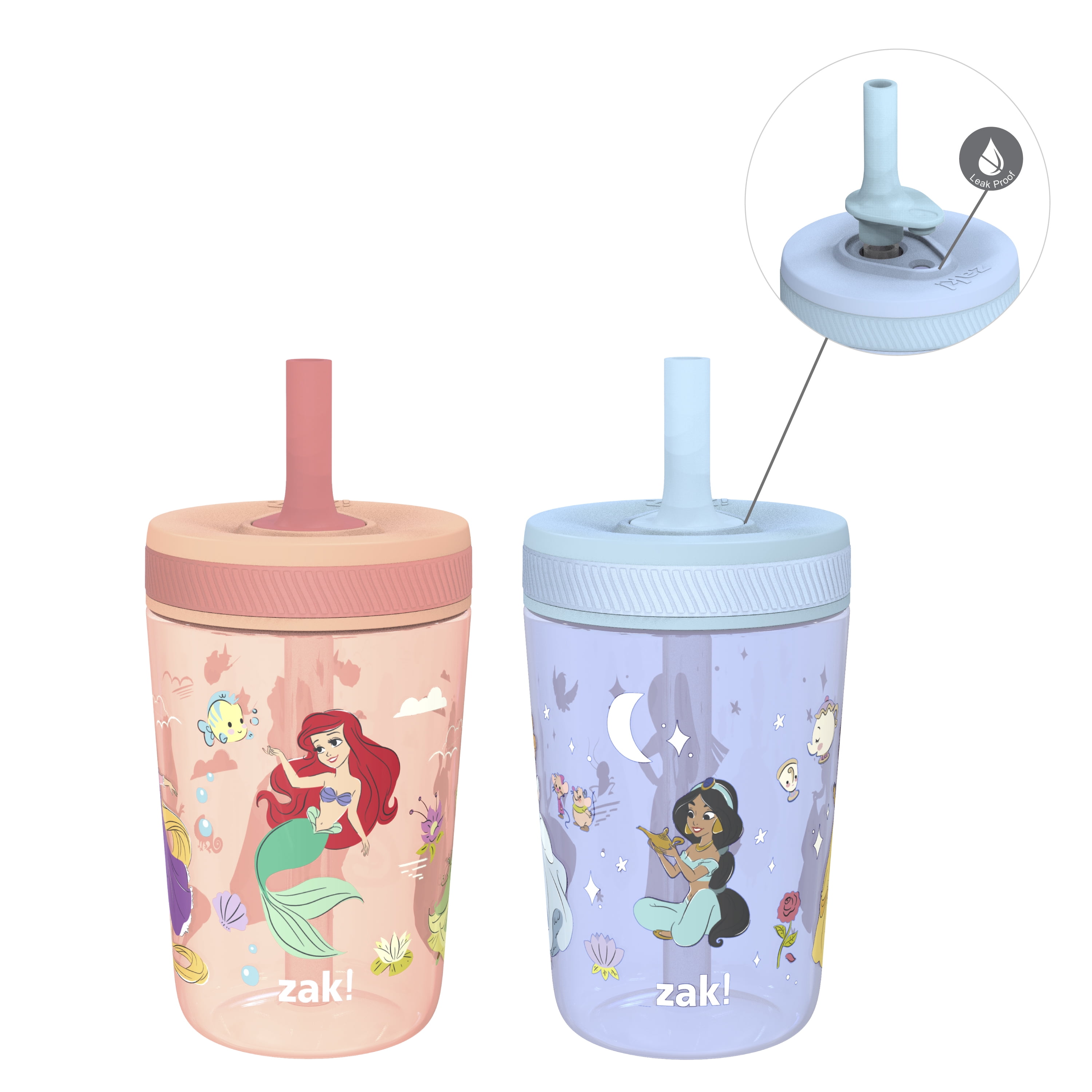Zak Designs 15oz Disney Princess Kelso Travel Straw Tumbler Plastic and Silicone with Leak-Proof ...