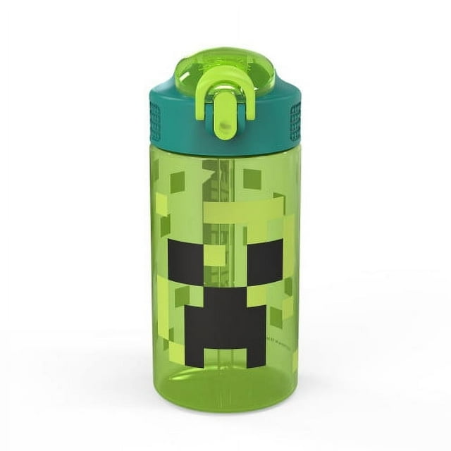 Zak Designs 16oz Minecraft Kids Straw Water Bottle, Durable Plastic ...