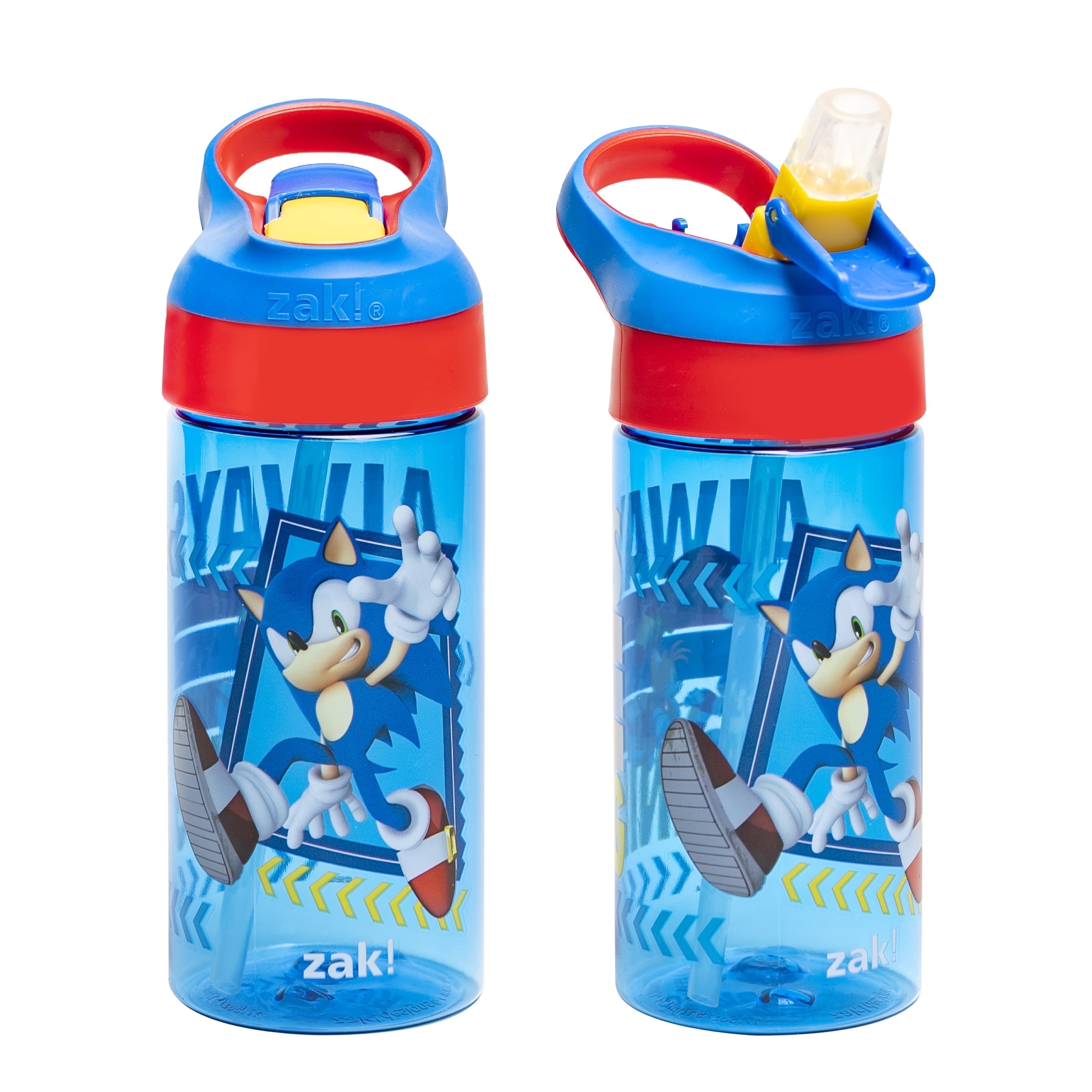 Zak Designs Kids Water Bottle 17.5oz Sonic the Hedgehog Plastic Travel Spout with Carrying Loop ...