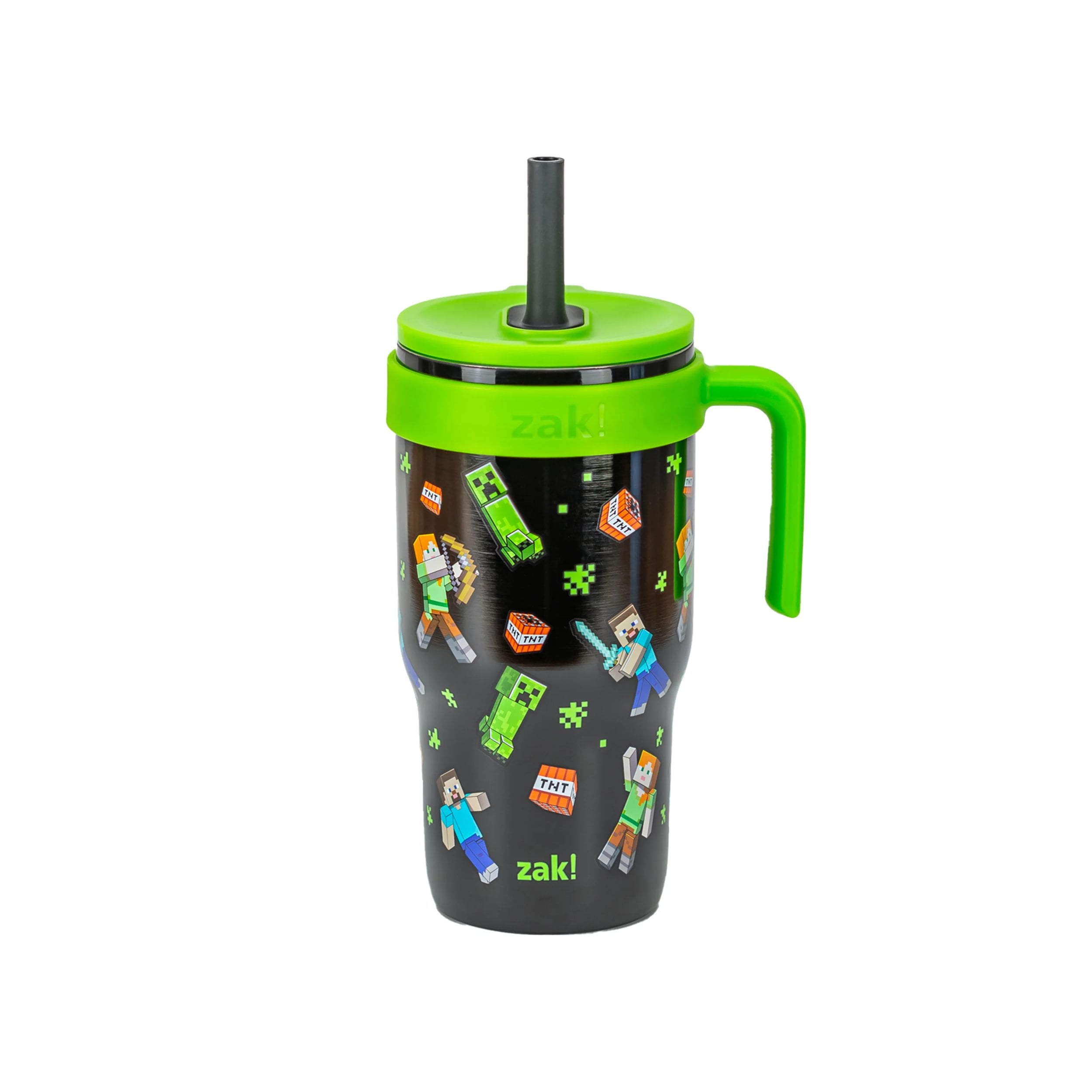 Zak Designs 18oz Minecraft Kids Straw Handle Tumbler, Stainless Steel ...